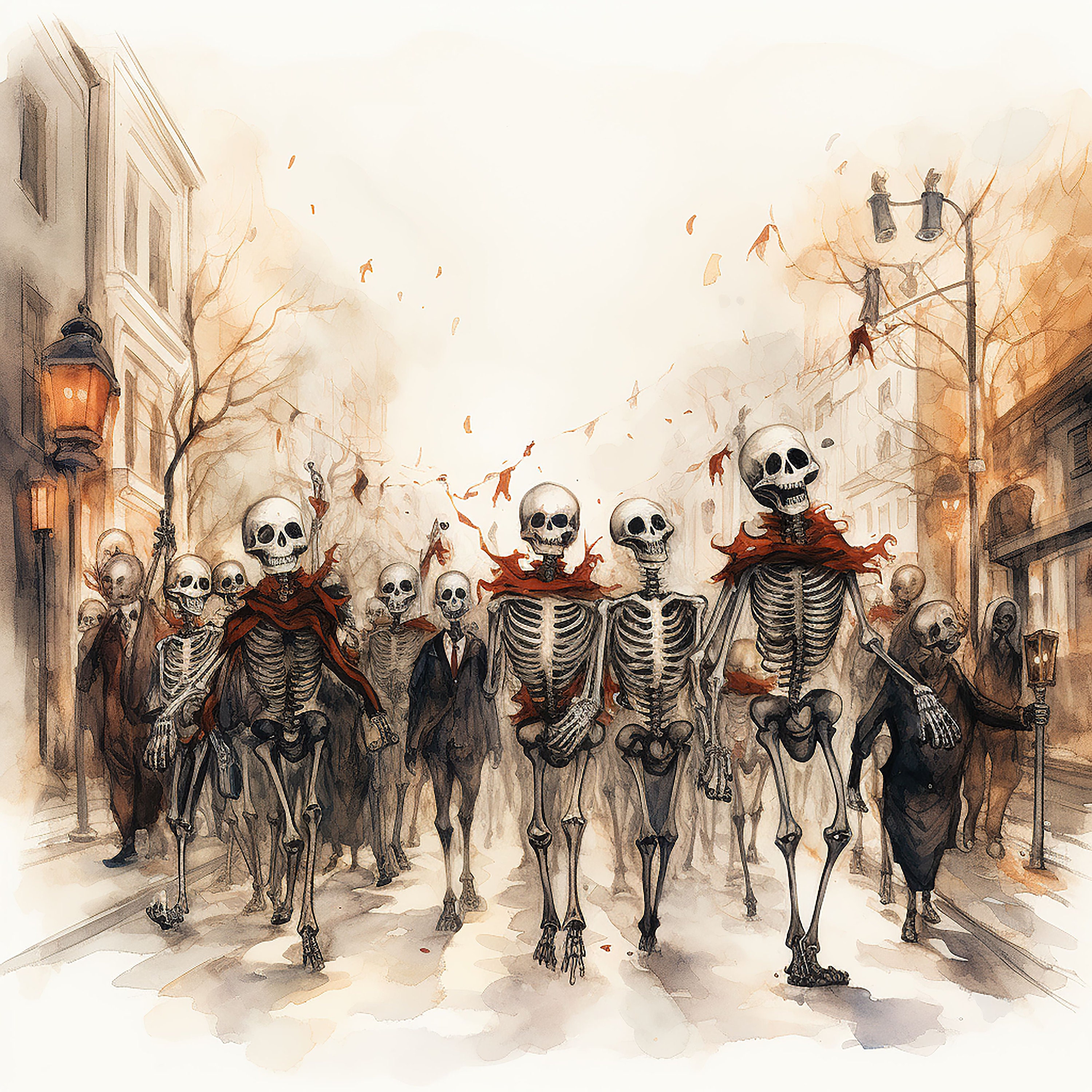 Halloween Skeletons Water Color Painting | 15 High Quality JPG Clipart ...