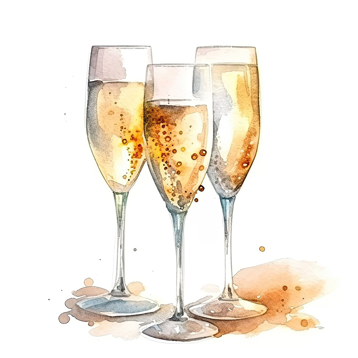 Champagne Glasses Water Color Painting | 11 High Quality JPG Clipart ...