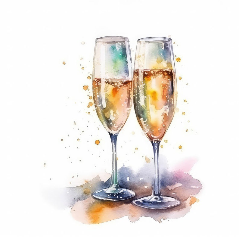 Champagne Glasses Water Color Painting | 11 High Quality JPG Clipart ...