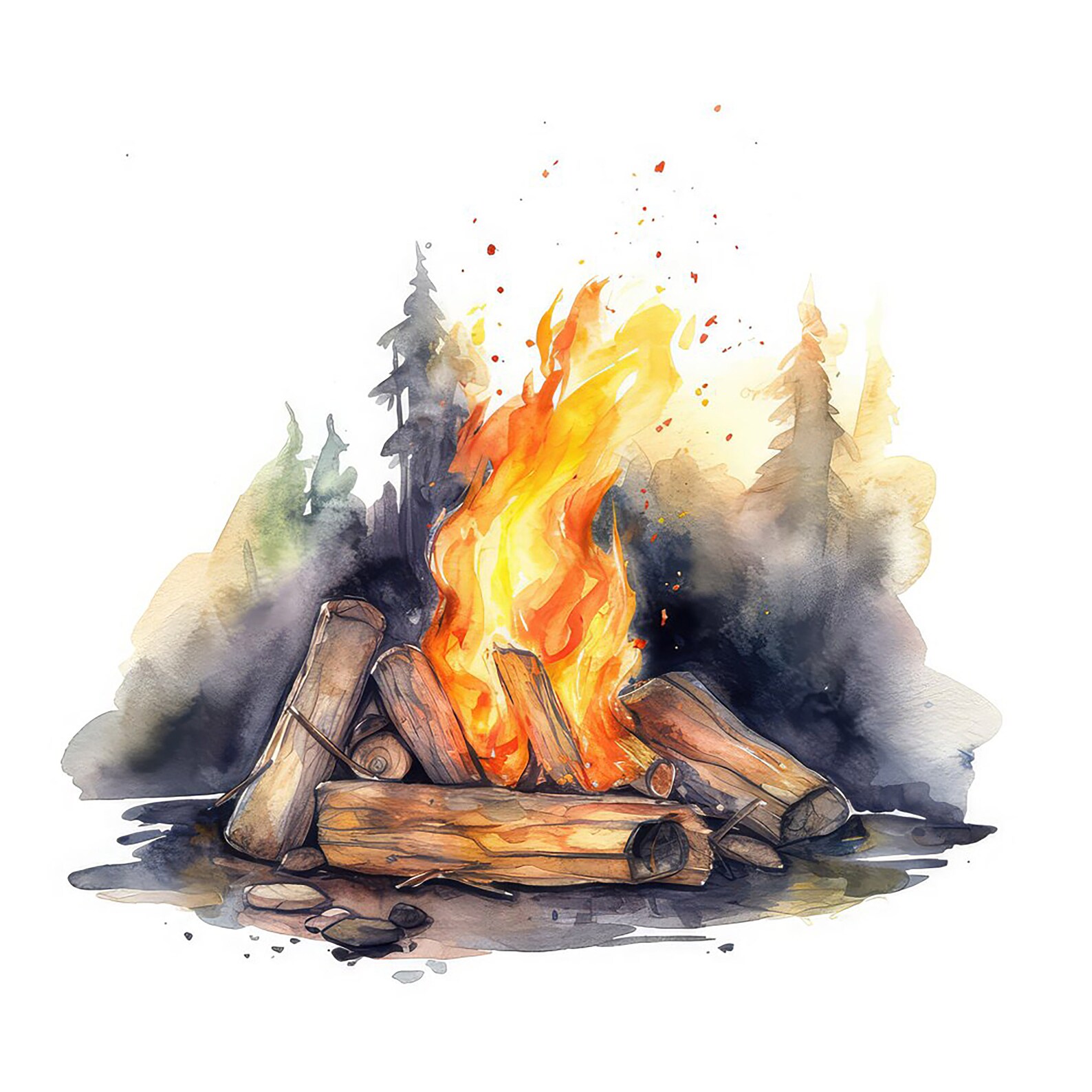 Bonfire Water Color Painting | 12 High Quality JPG Clipart Pack ...