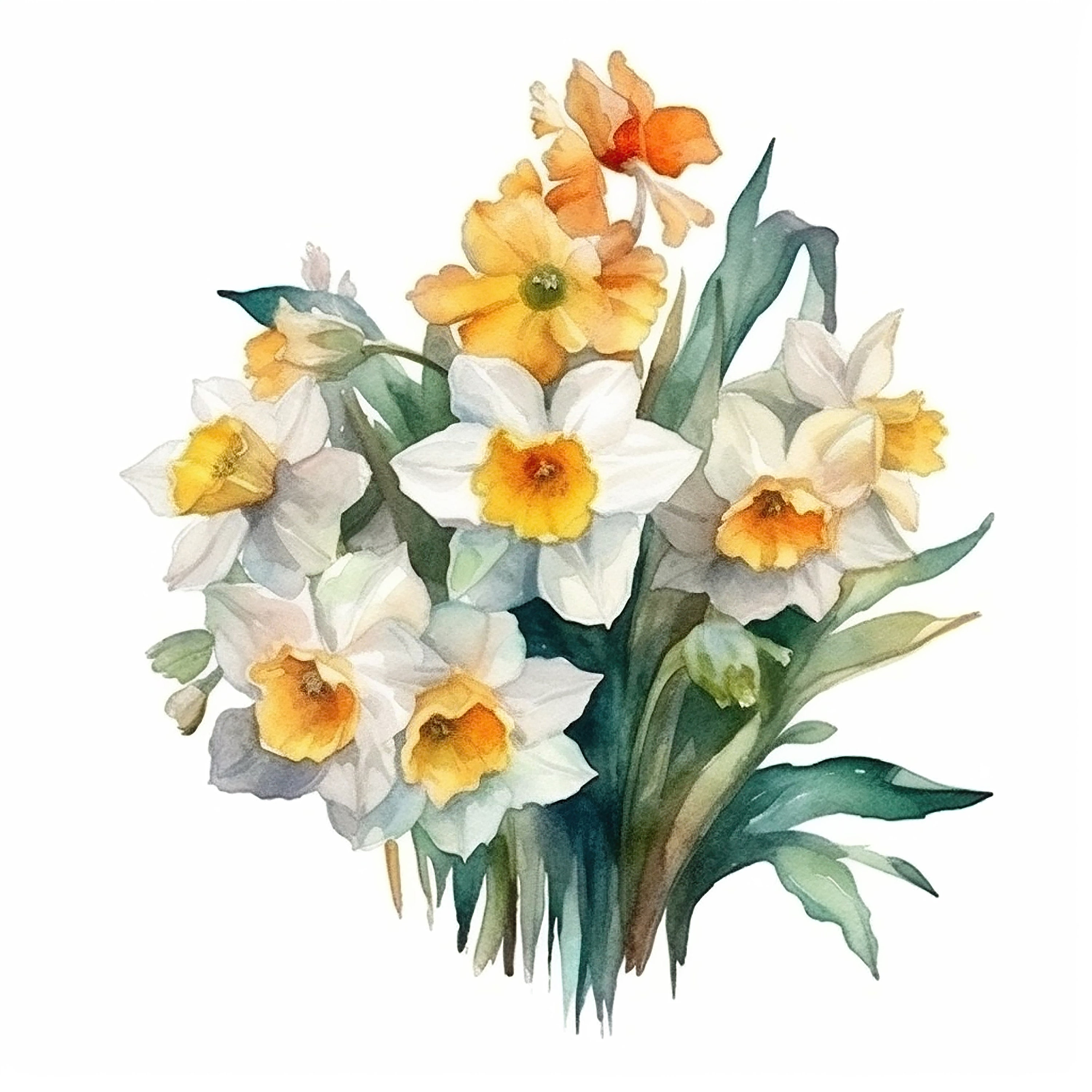 Narcissus Bouquet Water Color Painting | 12 High Quality JPG Clipart ...