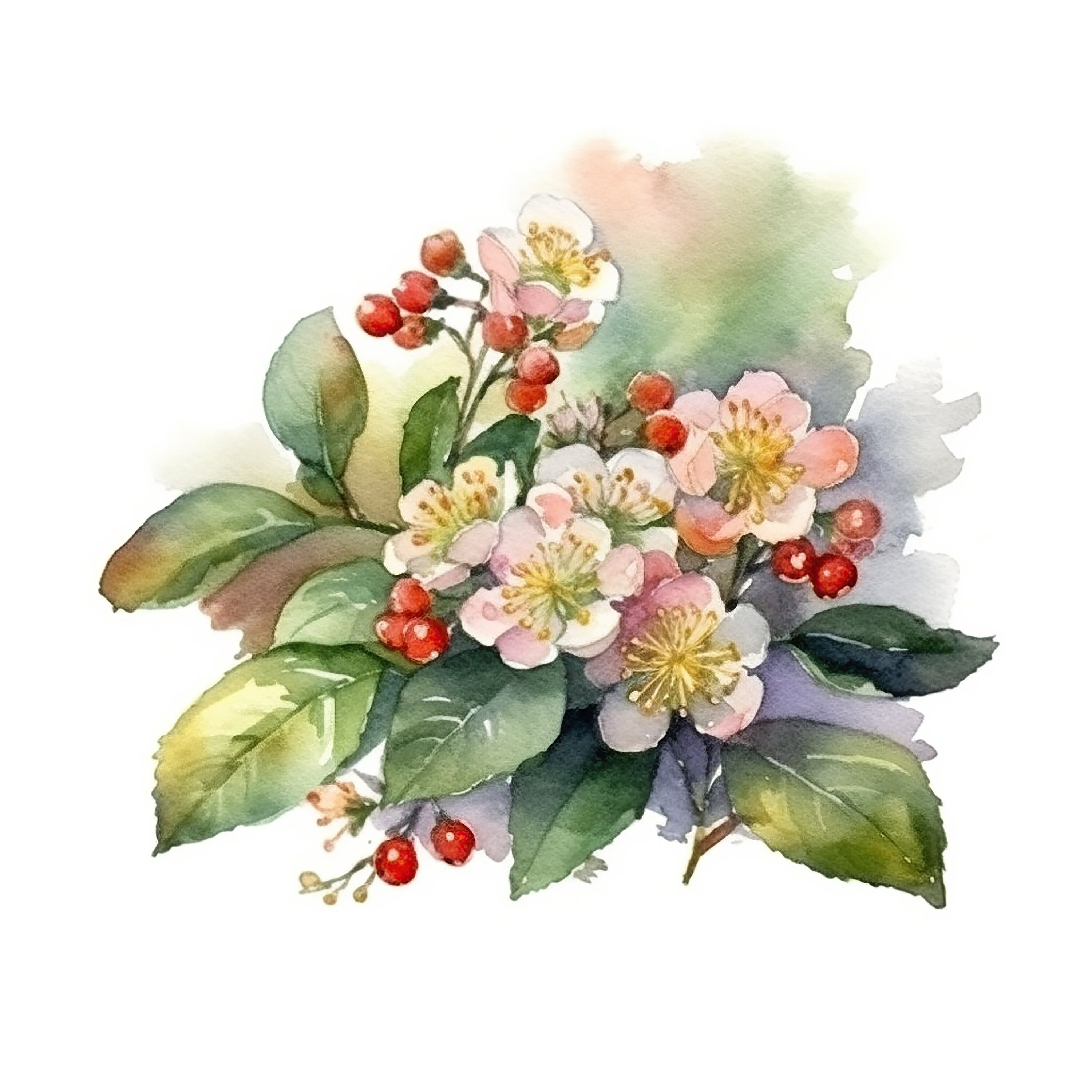 Hawthorn Bouquet Water Color Painting | 12 High Quality JPG Clipart ...