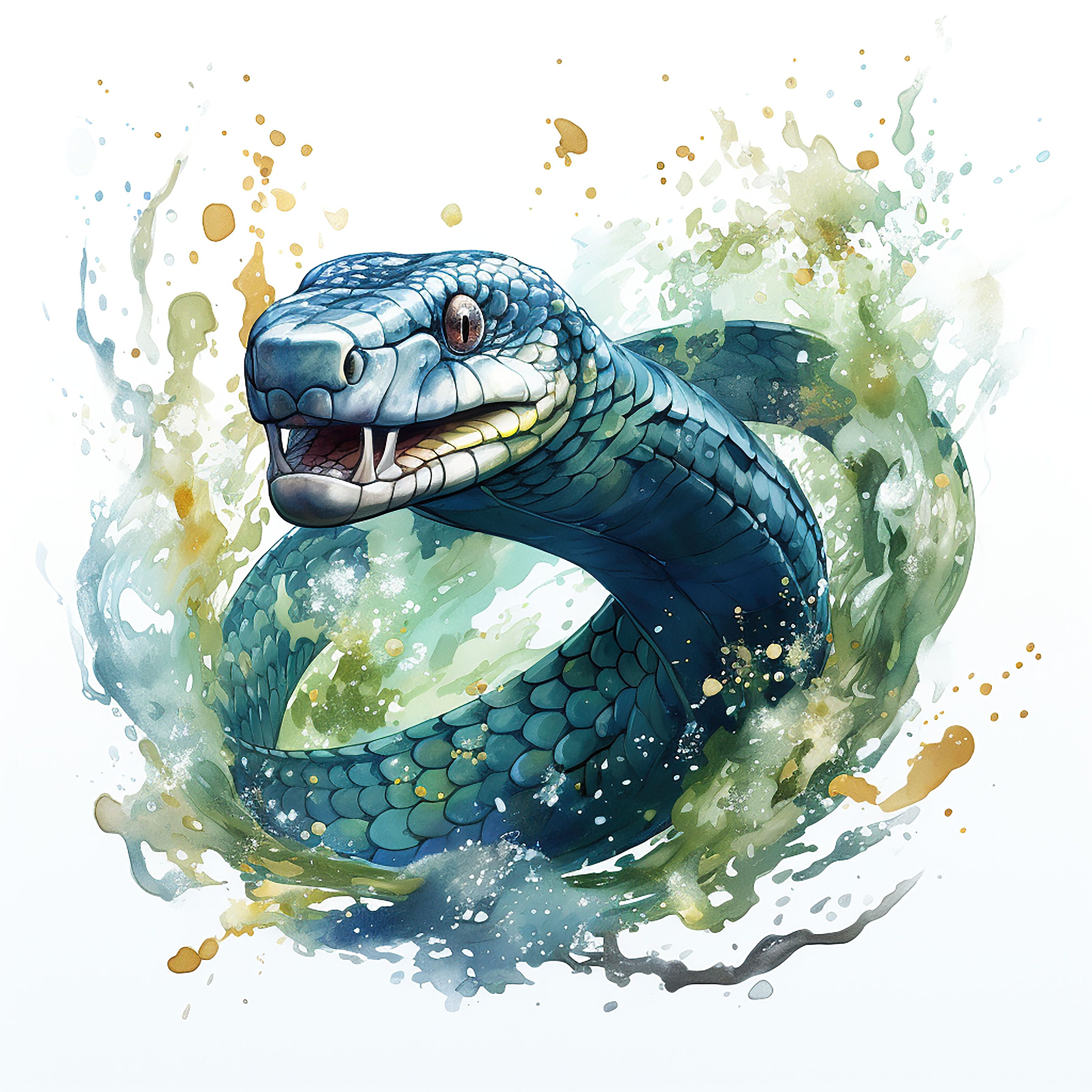 Snake Water Color Painting | 16 High Quality JPG Clipart Pack | Digital ...