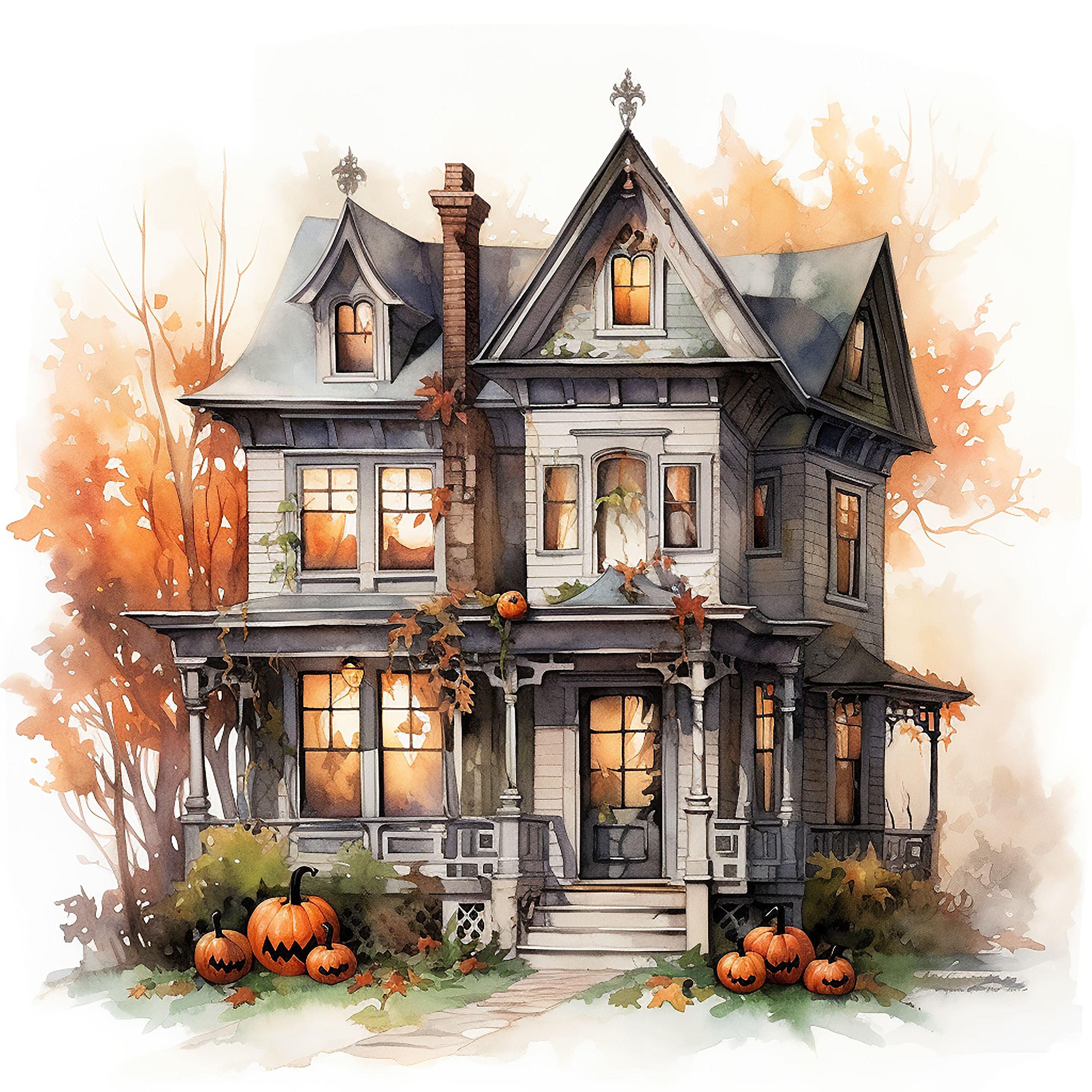 Halloween Jack-o'-lantern Water Color Painting | 15 High Quality JPG ...