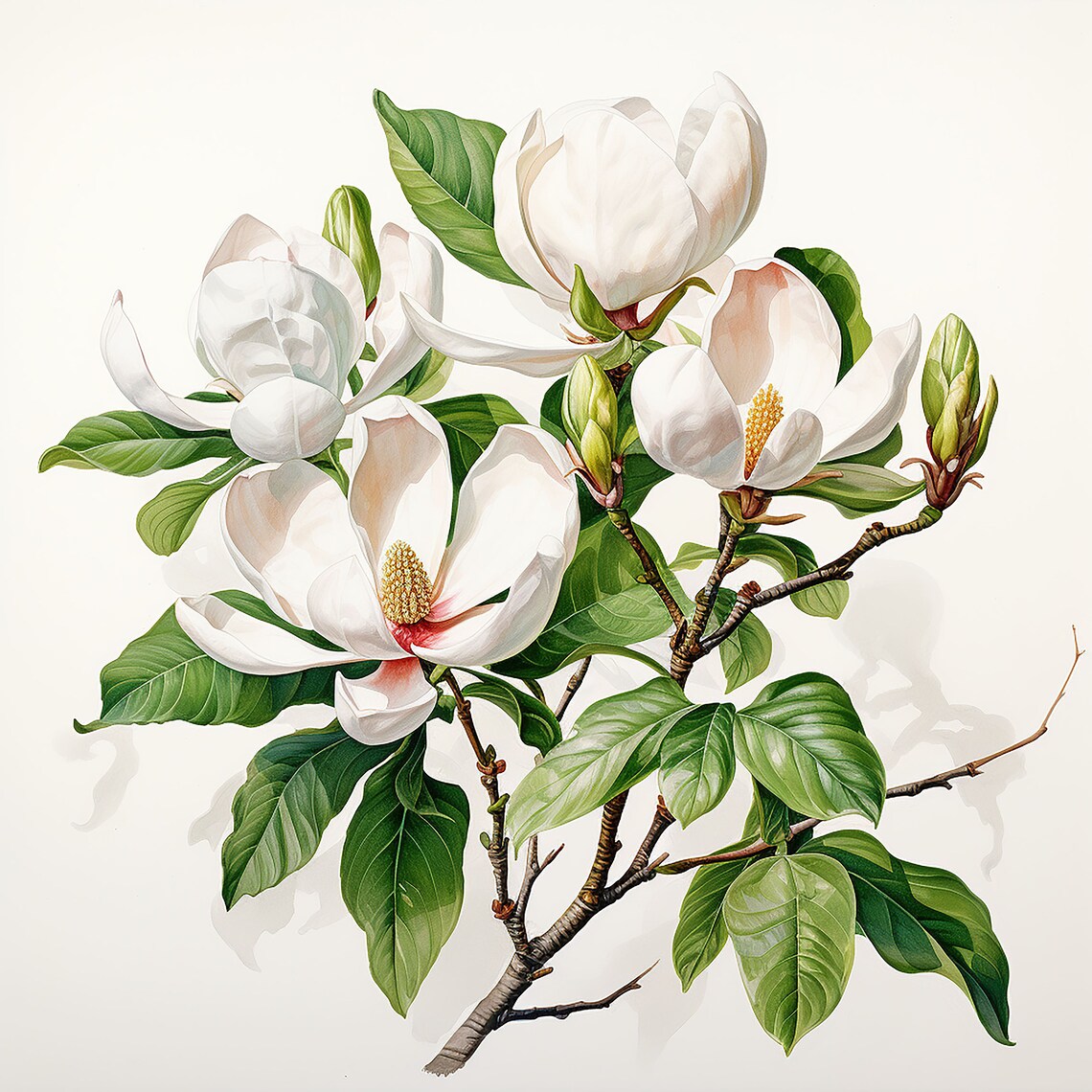 Magnolia Tree Water Color Painting | 14 High Quality JPG Clipart Pack ...