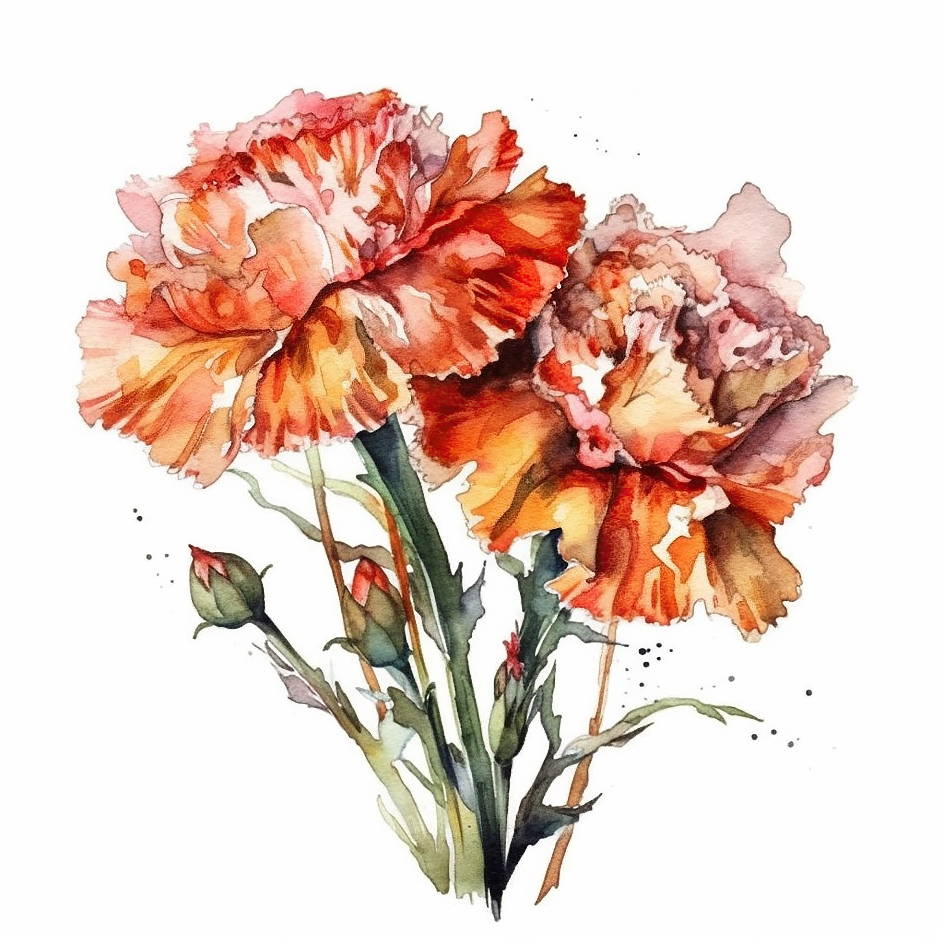 Carnation Bouquet Water Color Painting | 12 High Quality JPG Clipart ...