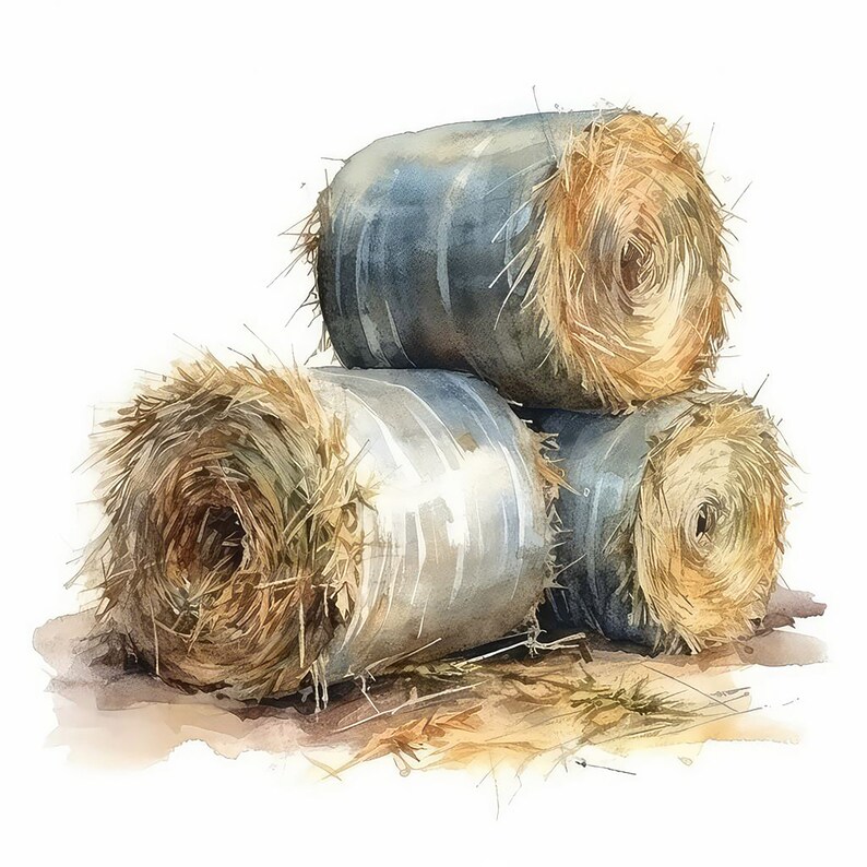 Hay Bales Water Color Painting | 12 High Quality JPG Clipart Pack ...