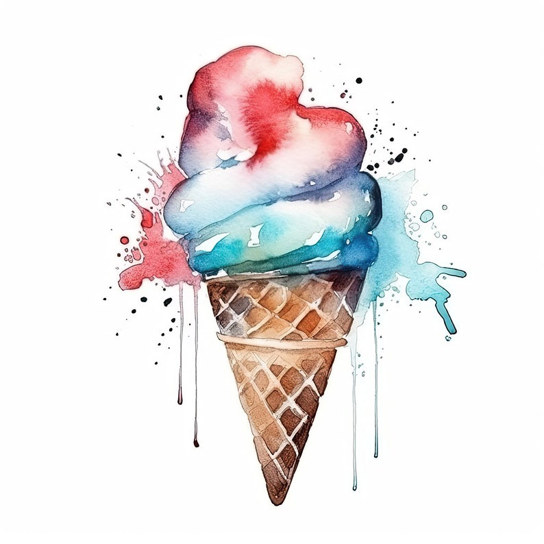Ice Cream Cone Water Color Painting | 12 High Quality JPG Clipart Pack ...
