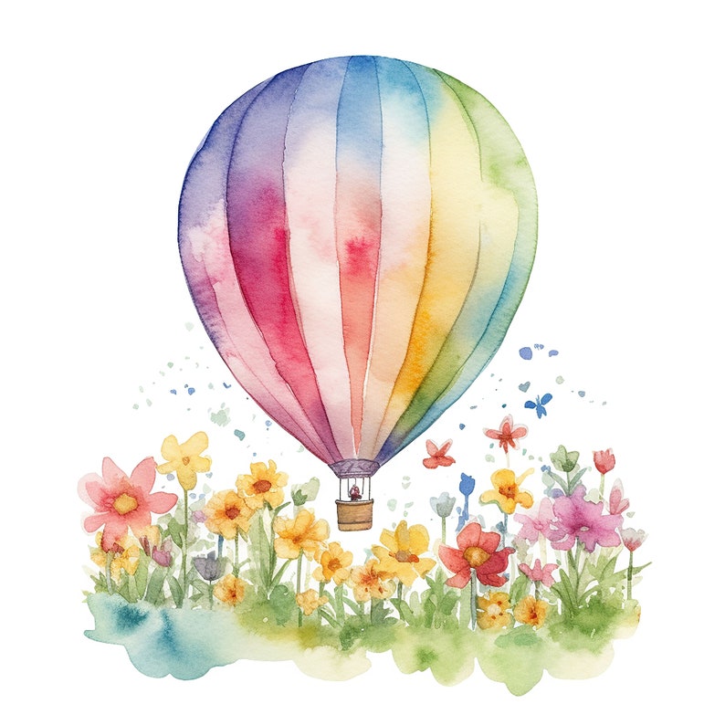 Hot Air Balloon Water Color Painting | 14 High Quality JPG Clipart Pack ...