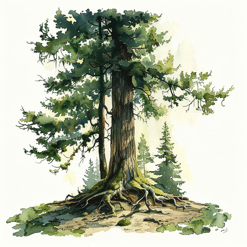Cedar Tree Water Color Painting | 16 High Quality JPG Clipart Pack ...