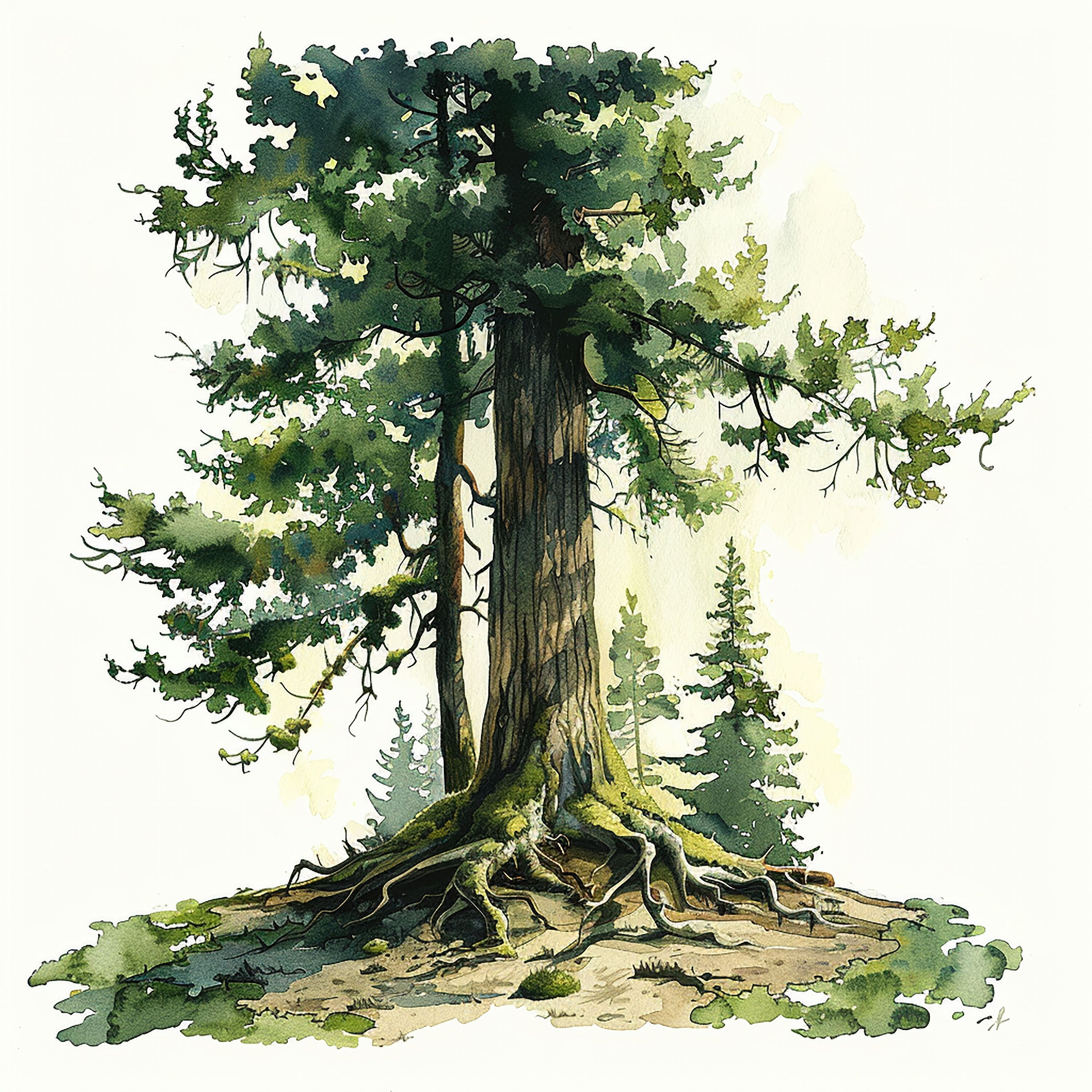 Cedar Tree Water Color Painting | 16 High Quality JPG Clipart Pack ...