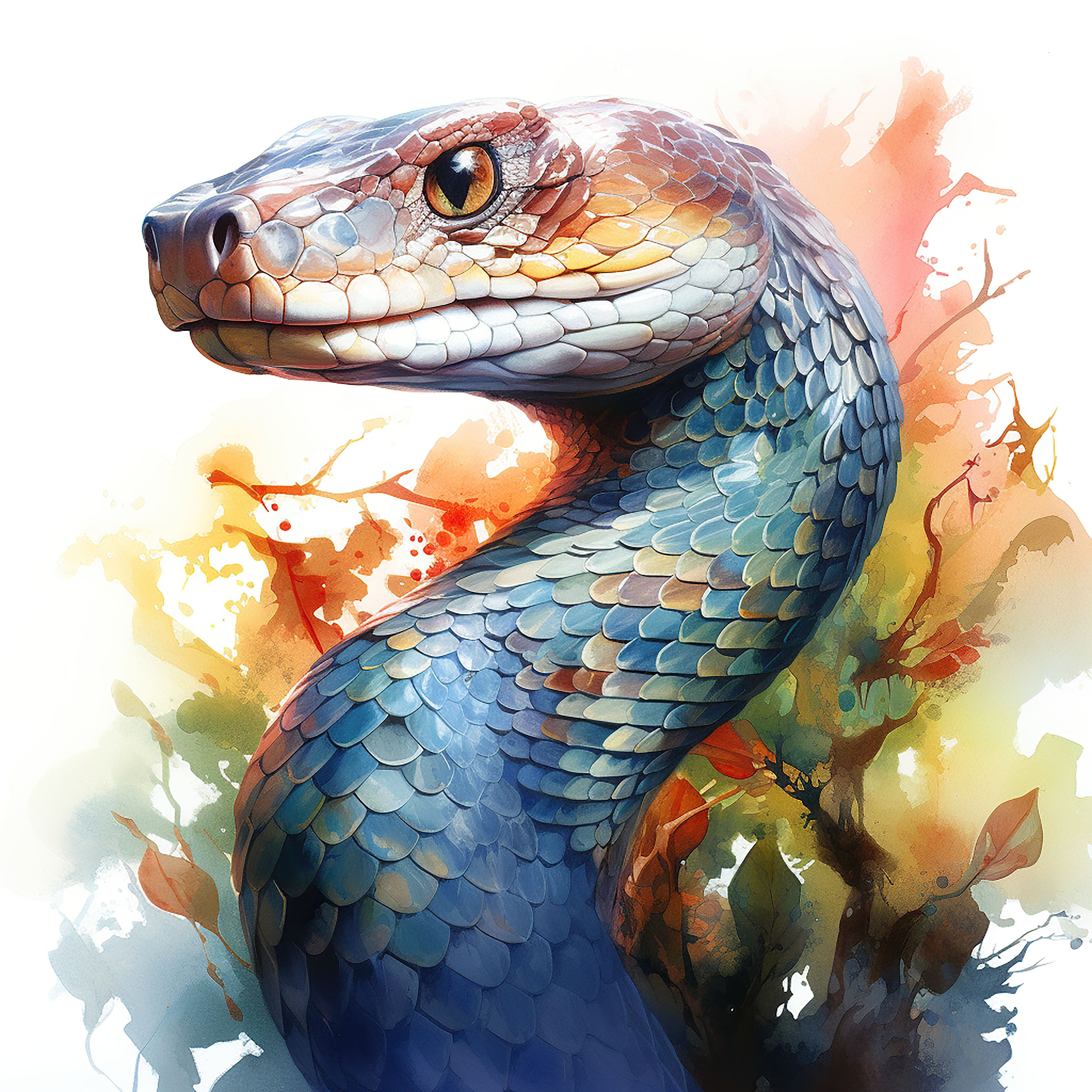 Snake Water Color Painting | 16 High Quality JPG Clipart Pack | Digital ...