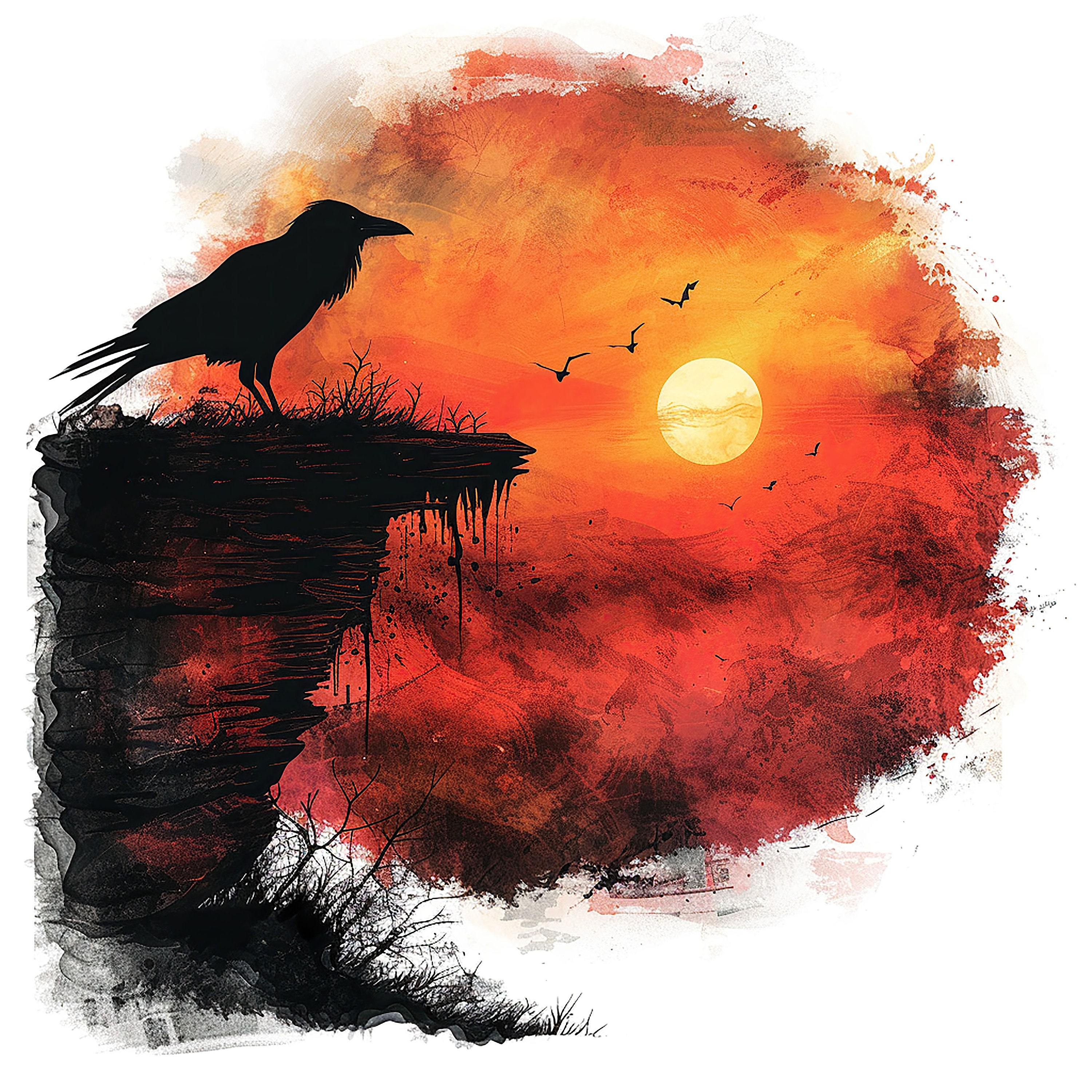 Crows Water Color Painting | 16 High Quality JPG Clipart Pack | Digital ...