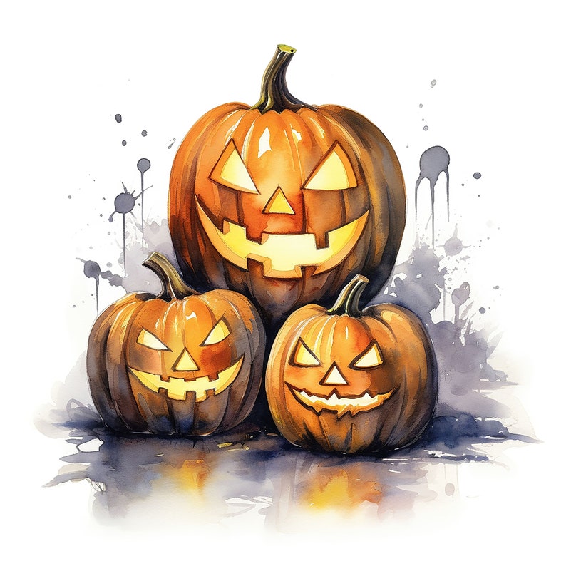 Halloween Jack-o'-lantern Water Color Painting | 15 High Quality JPG ...