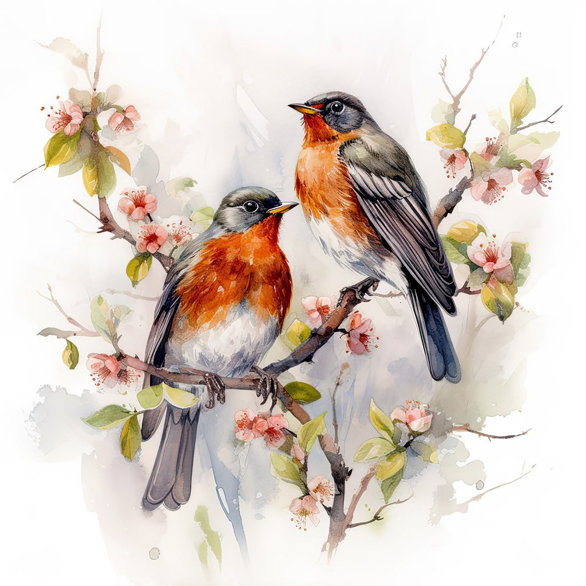 Pair of Robins Color Painting 12 High Quality JPG Clipart Pack Digital ...