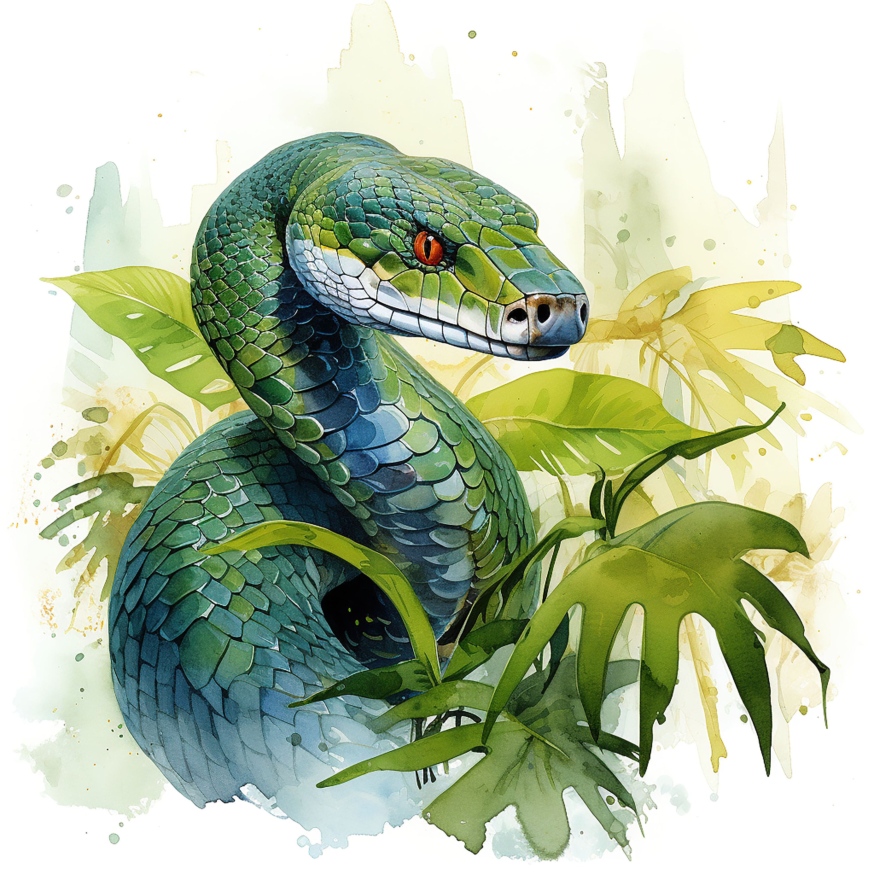 Snake Water Color Painting | 16 High Quality JPG Clipart Pack | Digital ...