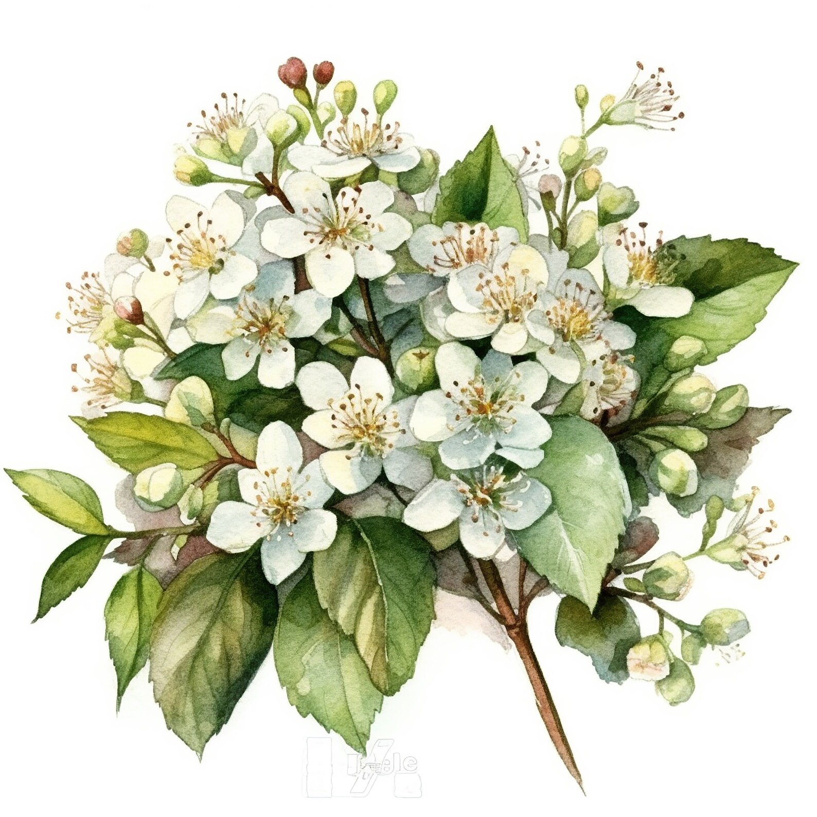 Hawthorn Bouquet Water Color Painting | 12 High Quality JPG Clipart ...