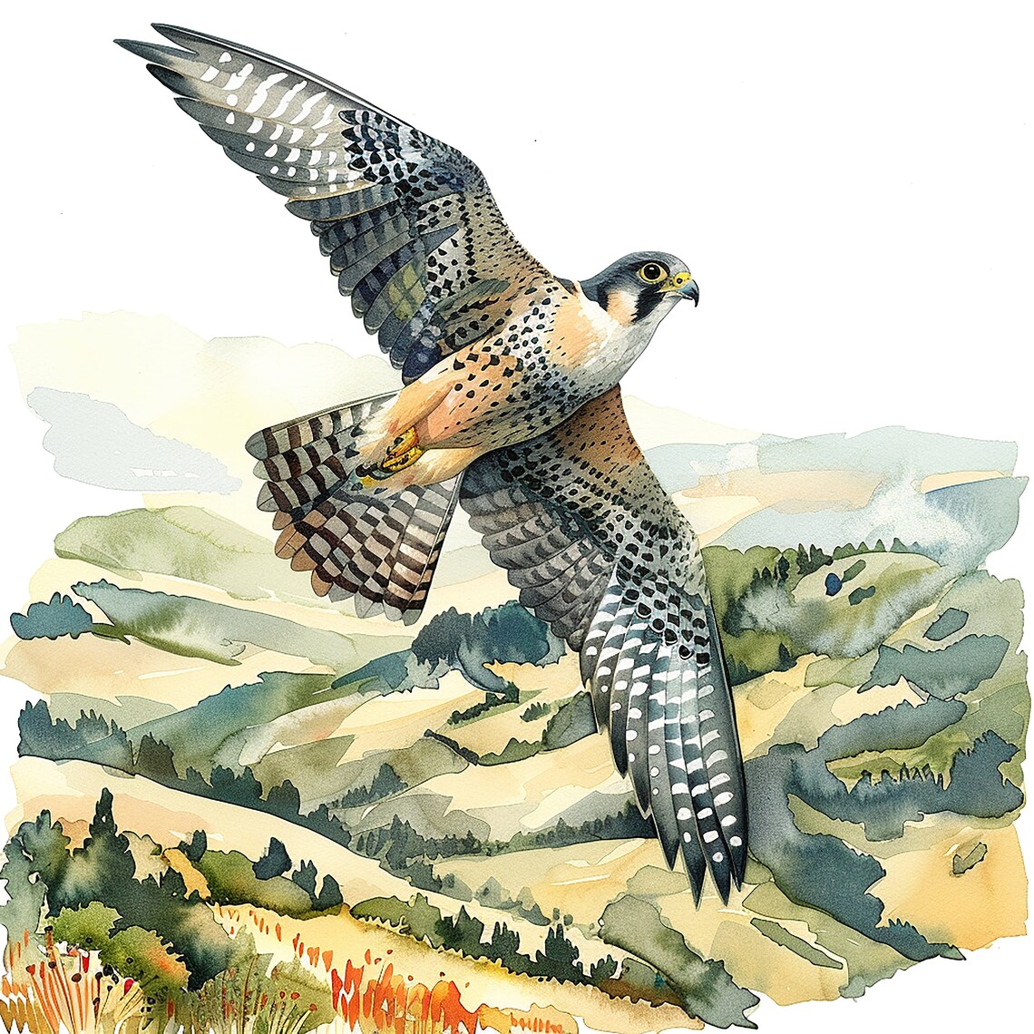 Falcon Water Color Painting 16 High Quality JPG Clipart Pack Digital ...