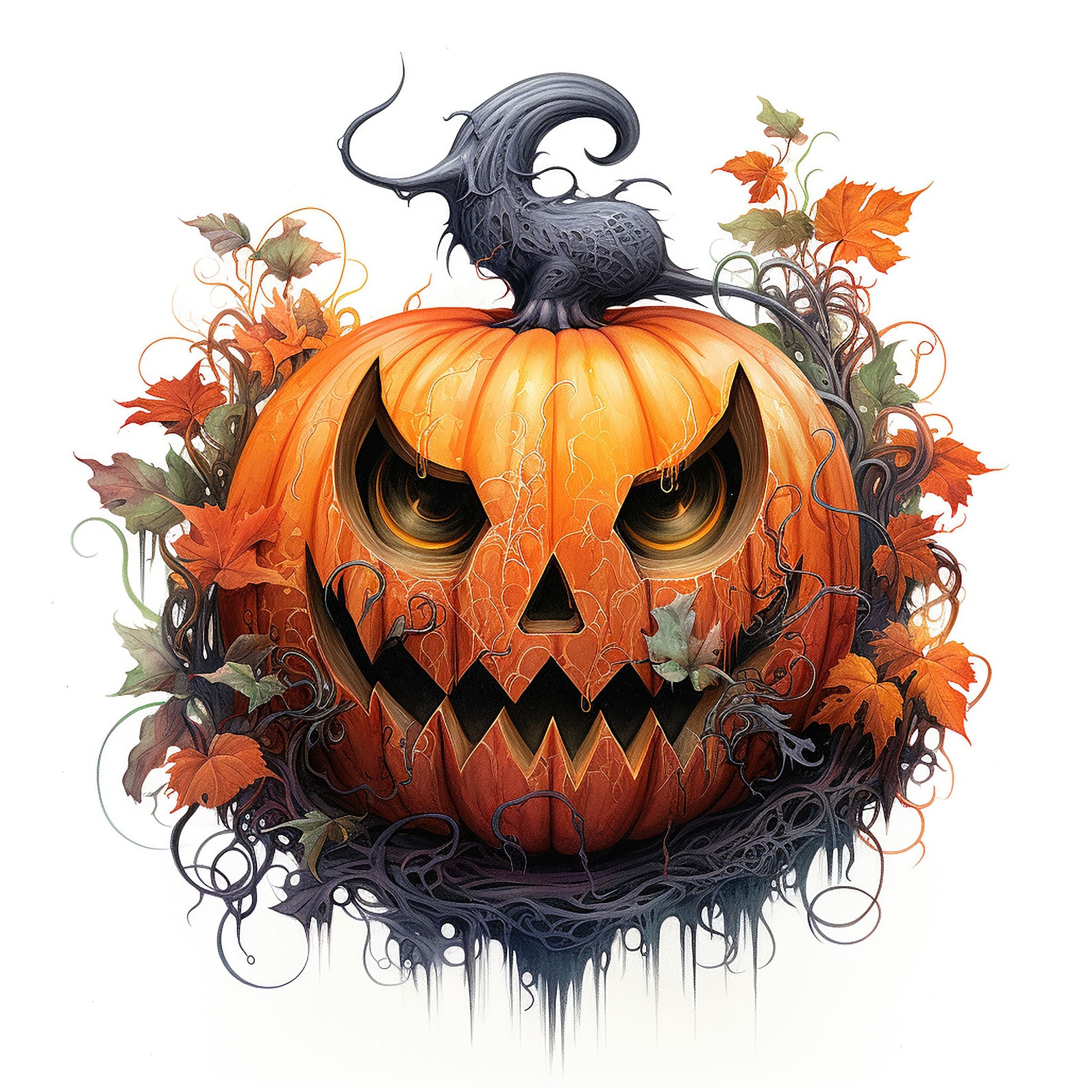 Halloween Jack-o'lantern Water Color Painting 15 High Quality JPG ...