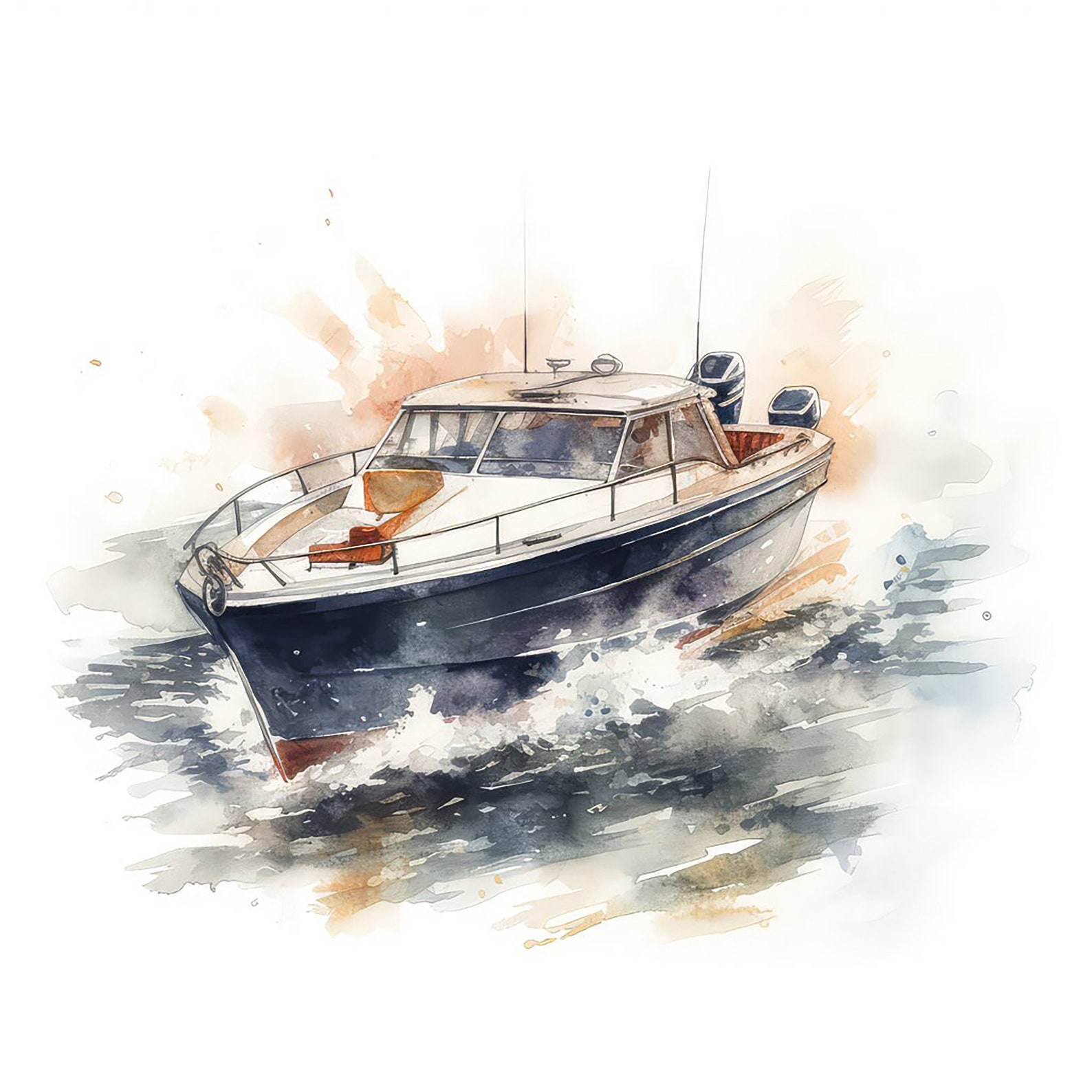 Speed Boat Water Color Painting | 12 High Quality JPG Clipart Pack ...