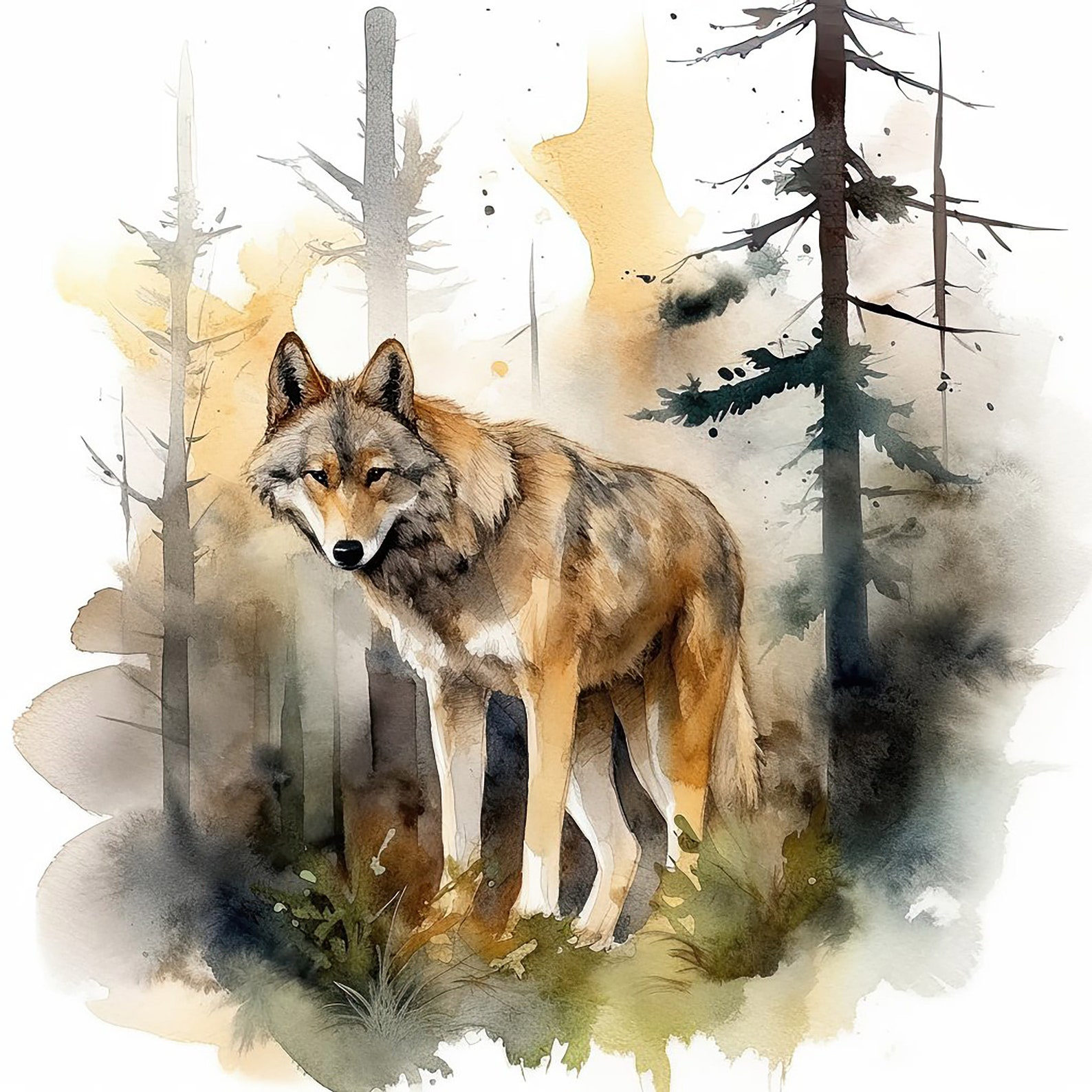 Forest Wolf Water Color Painting | 11 High Quality JPG Clipart Pack ...