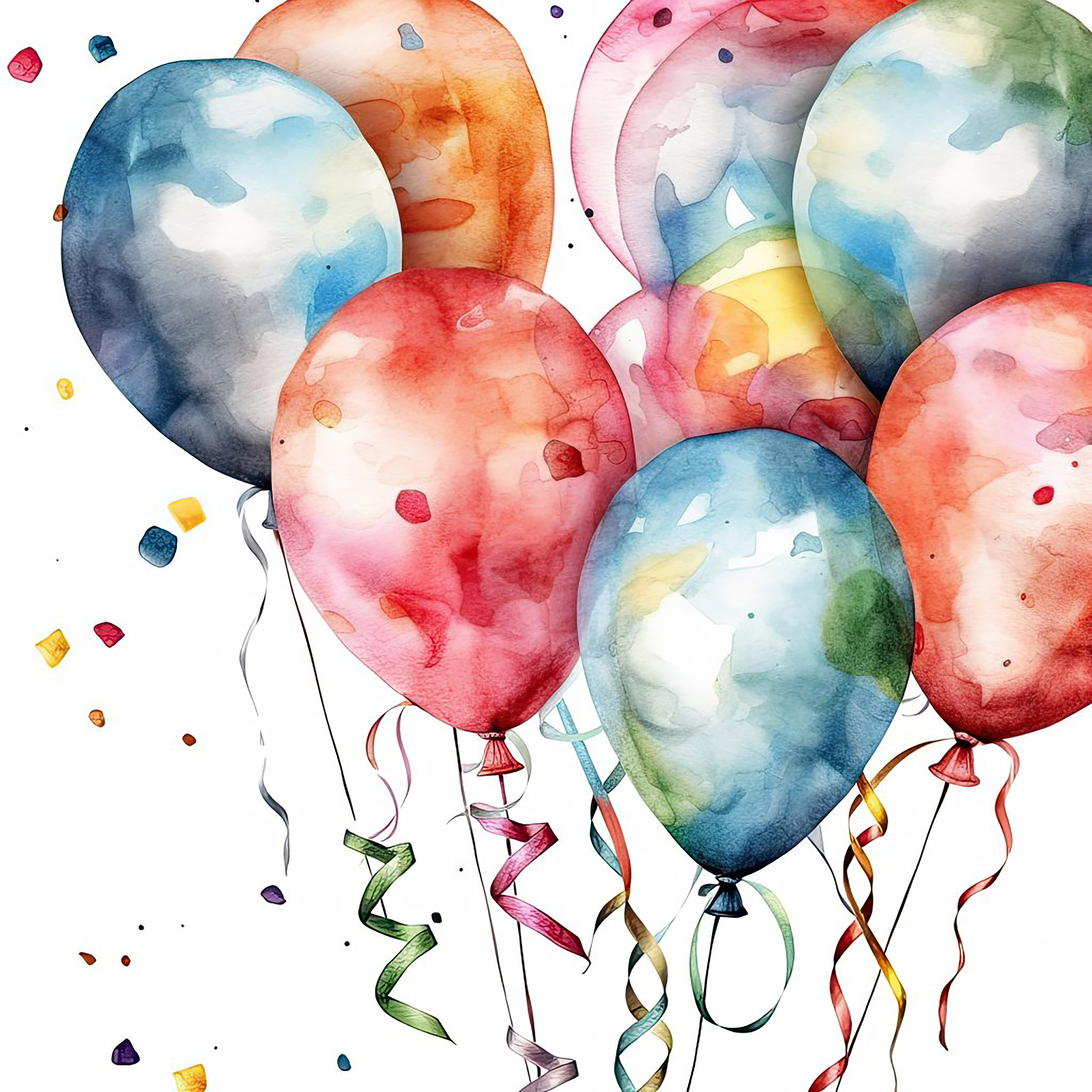 Birthday Balloons and Streamers Water Color Painting | 12 High Quality ...