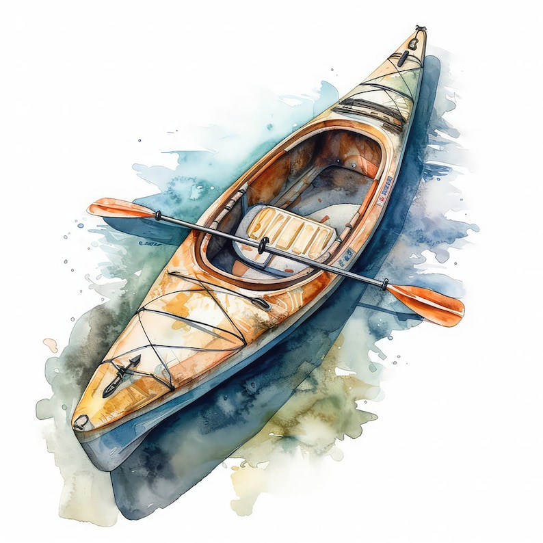 Kayak Water Color Painting | 12 High Quality JPG Clipart Pack | Digital ...