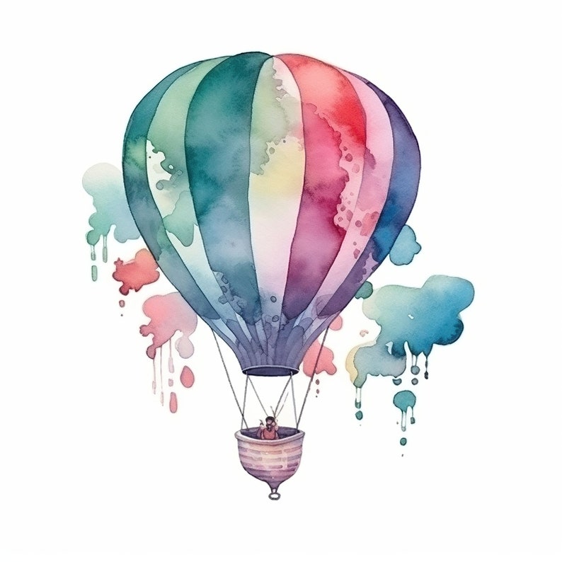 Hot Air Balloon Water Color Painting | 14 High Quality JPG Clipart Pack ...