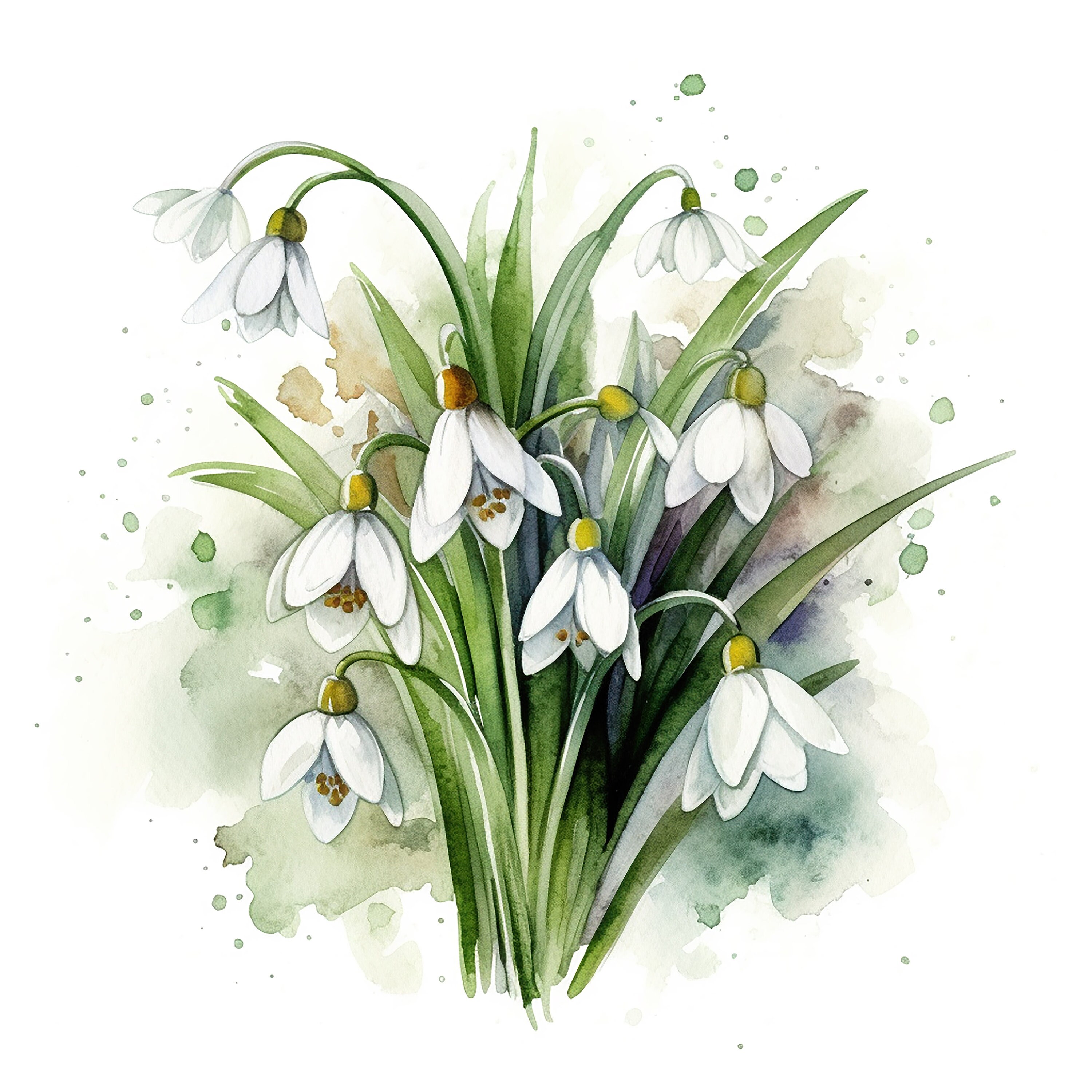 Snowdrop Bouquet Water Color Painting 12 High Quality JPG Clipart Pack ...