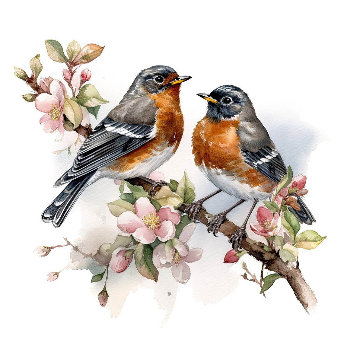 Pair of Robins Color Painting 12 High Quality JPG Clipart Pack Digital ...
