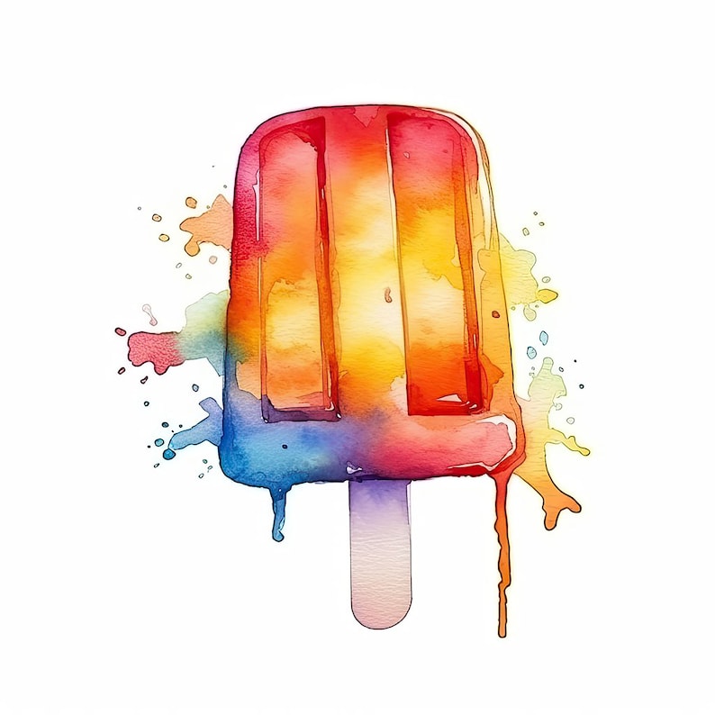 Rainbow Popsicle Water Color Painting | 12 High Quality JPG Clipart ...