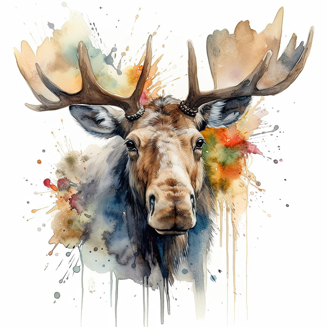Moose Water Color Painting | 12 High Quality JPG Clipart Pack | Digital ...
