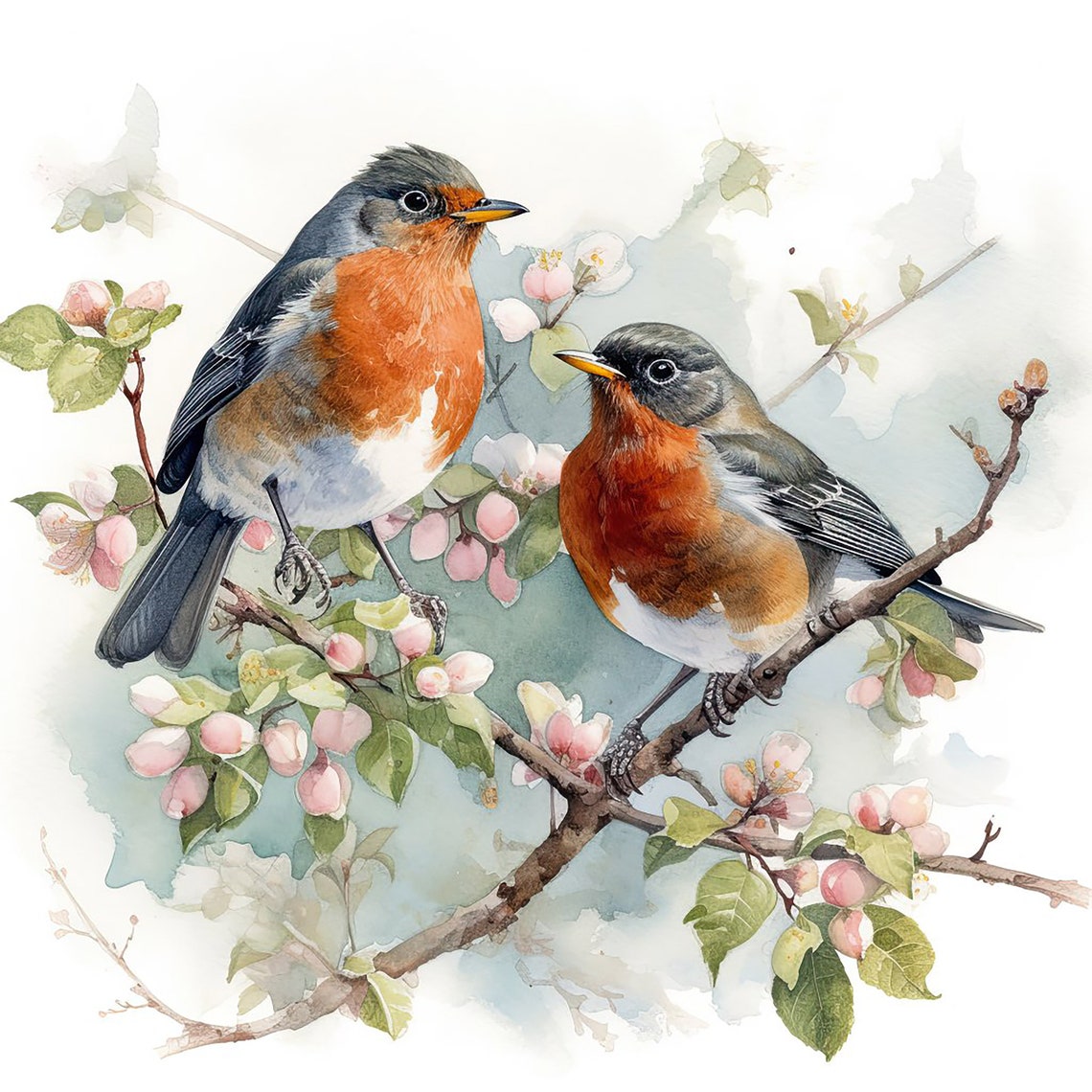 Pair of Robins Color Painting 12 High Quality JPG Clipart Pack Digital ...