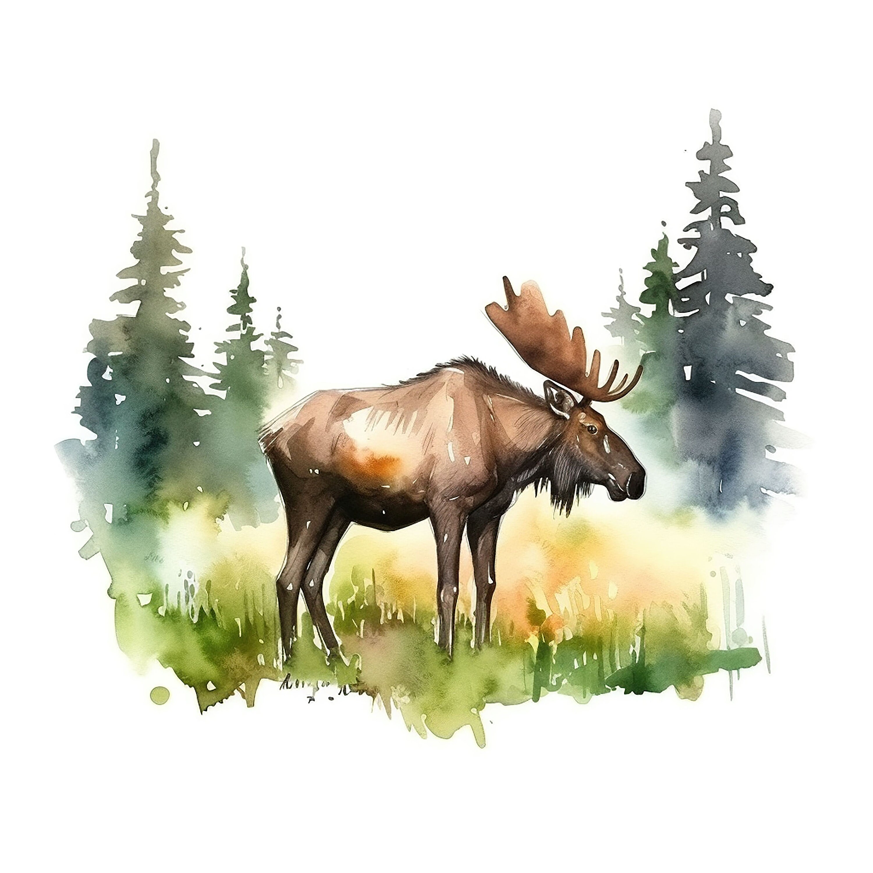 Moose Water Color Painting | 15 High Quality JPG Clipart Pack | Digital ...