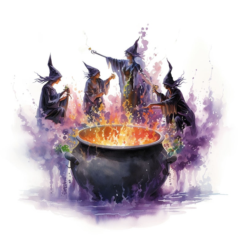 Halloween Witches Water Color Painting | 15 High Quality JPG Clipart ...