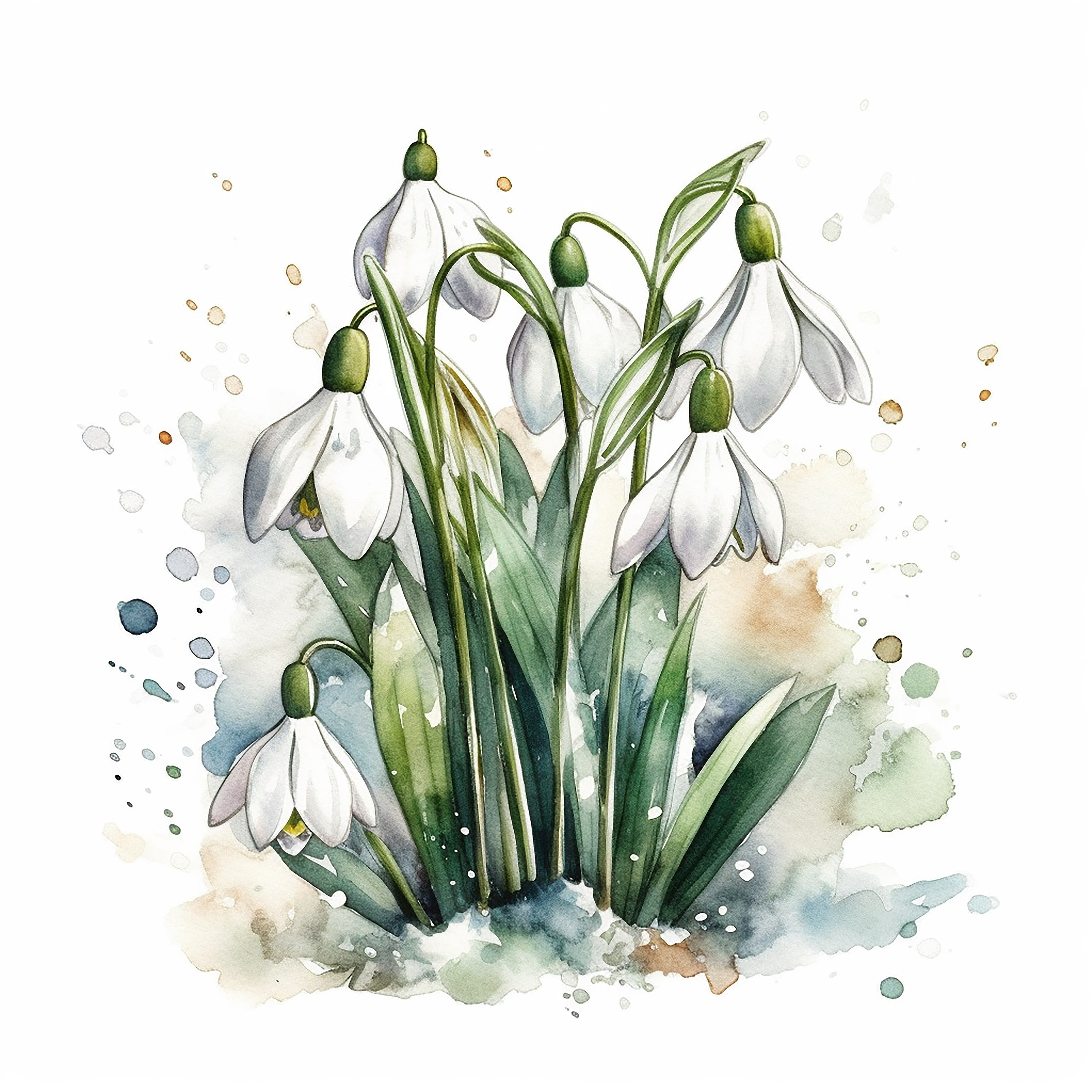 Snowdrop Bouquet Water Color Painting 12 High Quality JPG Clipart Pack ...
