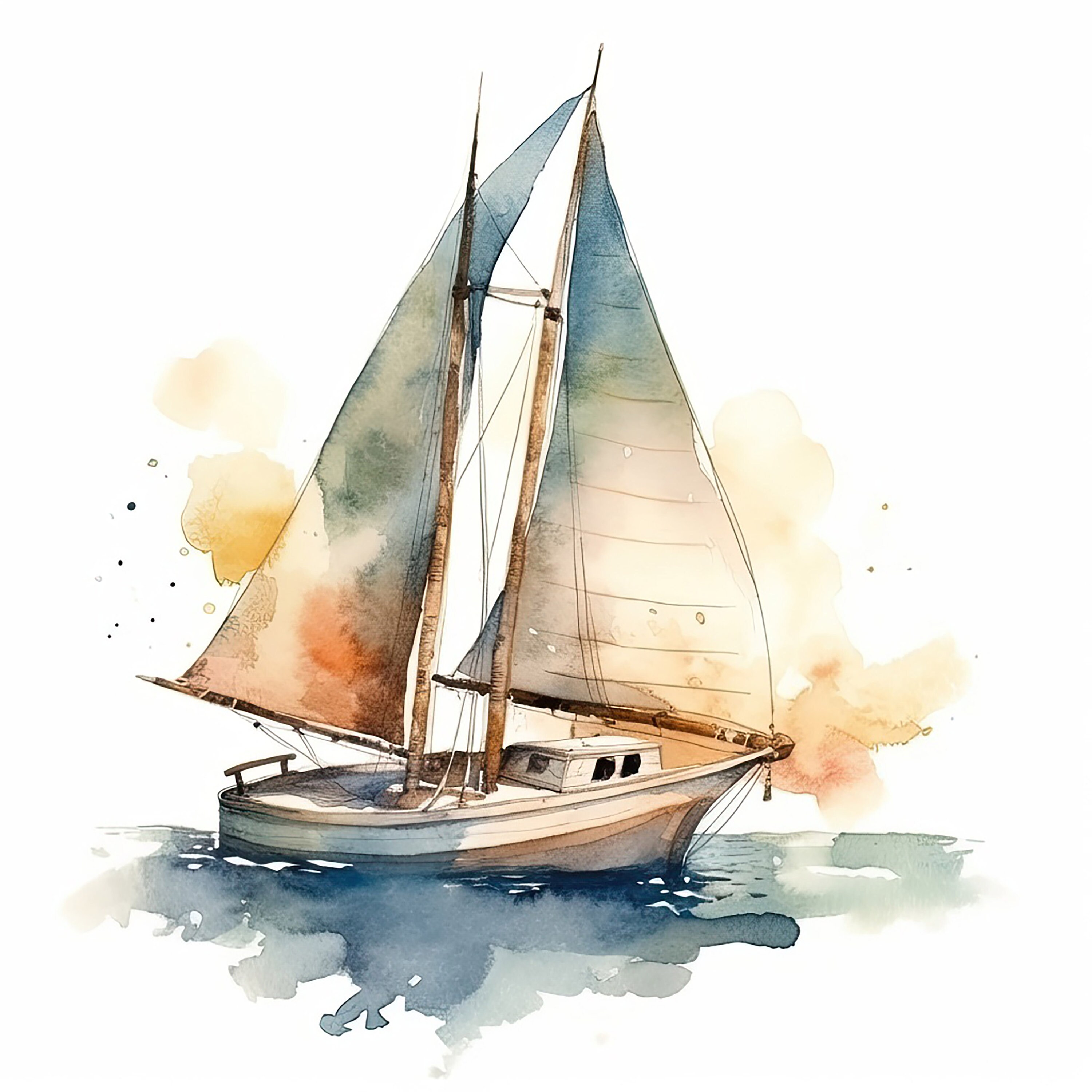 Sailboat Water Color Painting | 12 High Quality JPG Clipart Pack ...