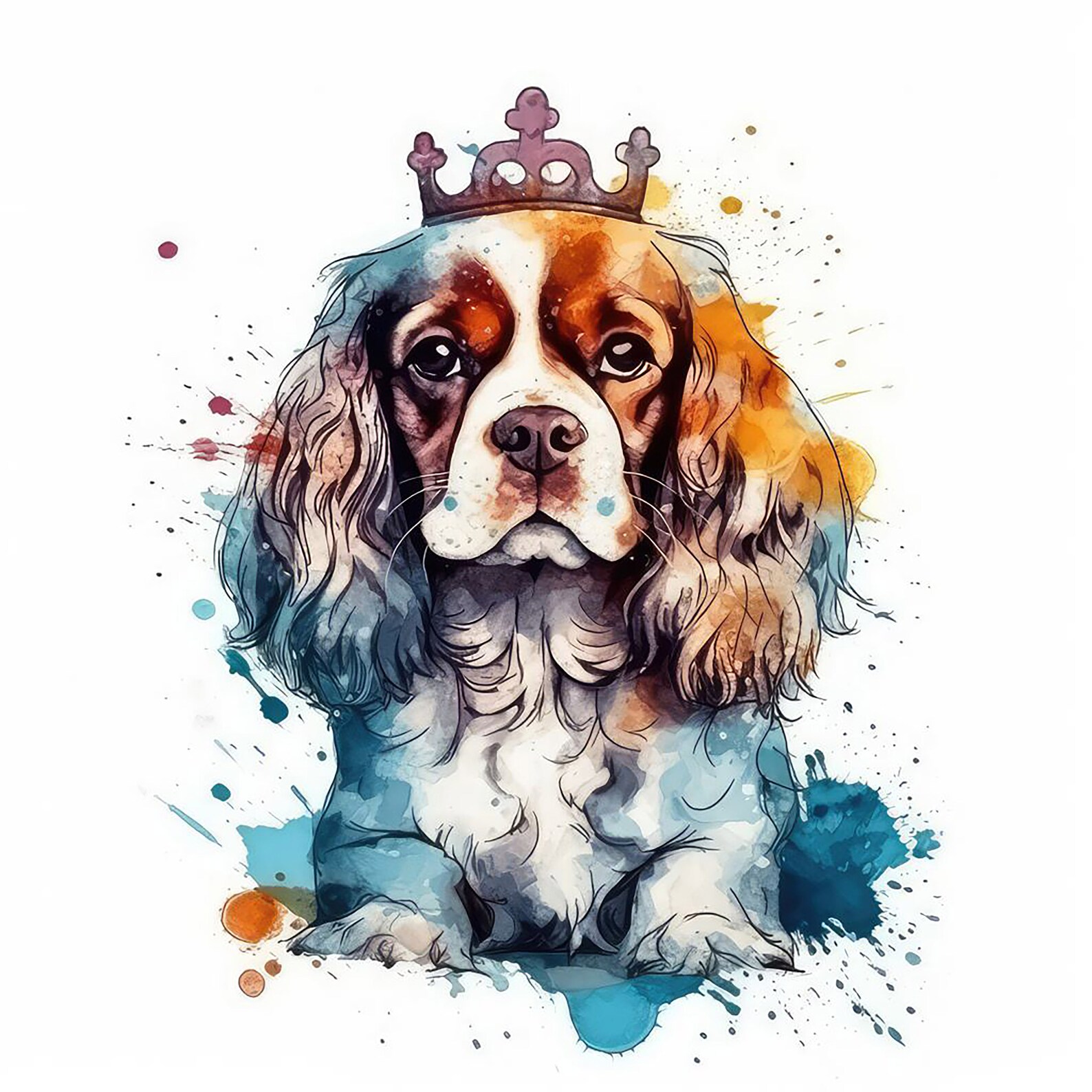 King Charles Spaniel Pop Art Water Color Painting | 12 High Quality JPG ...