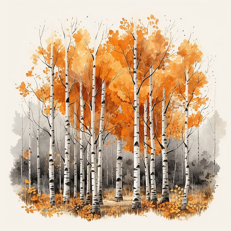 Variety of Birch Trees Water Color Painting | 15 High Quality JPG ...