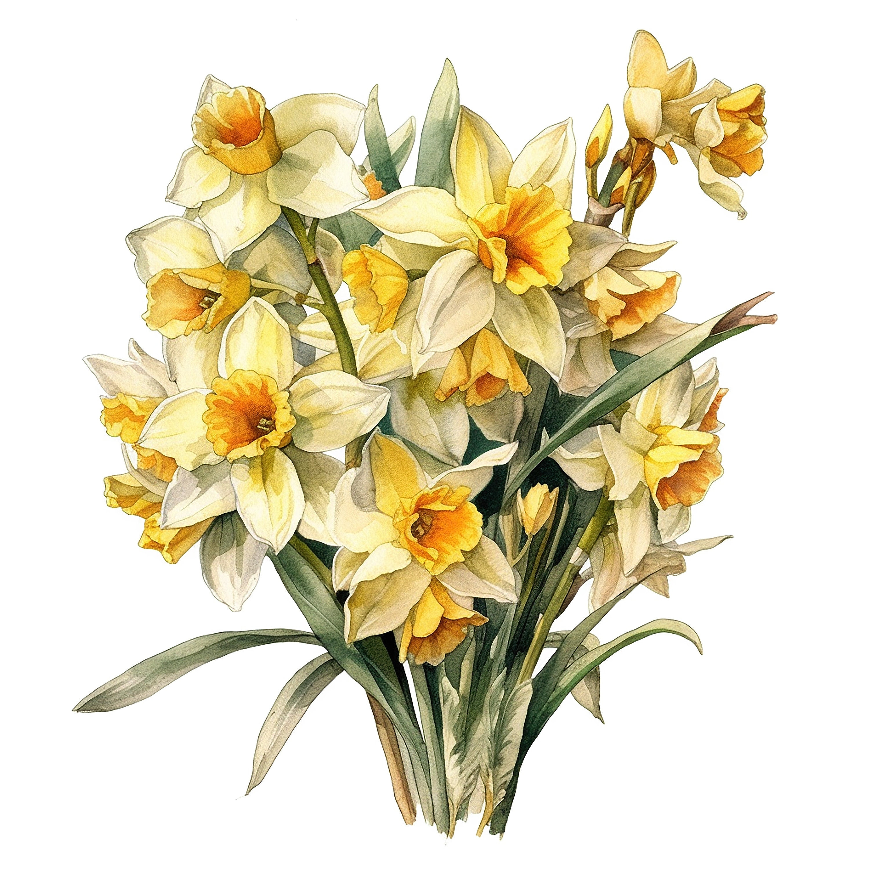 Jonquil Bouquet Water Color Painting | 12 High Quality JPG Clipart Pack ...