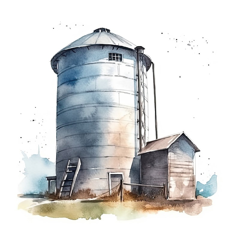 Farm Silo Water Color Painting | 12 High Quality JPG Clipart Pack ...