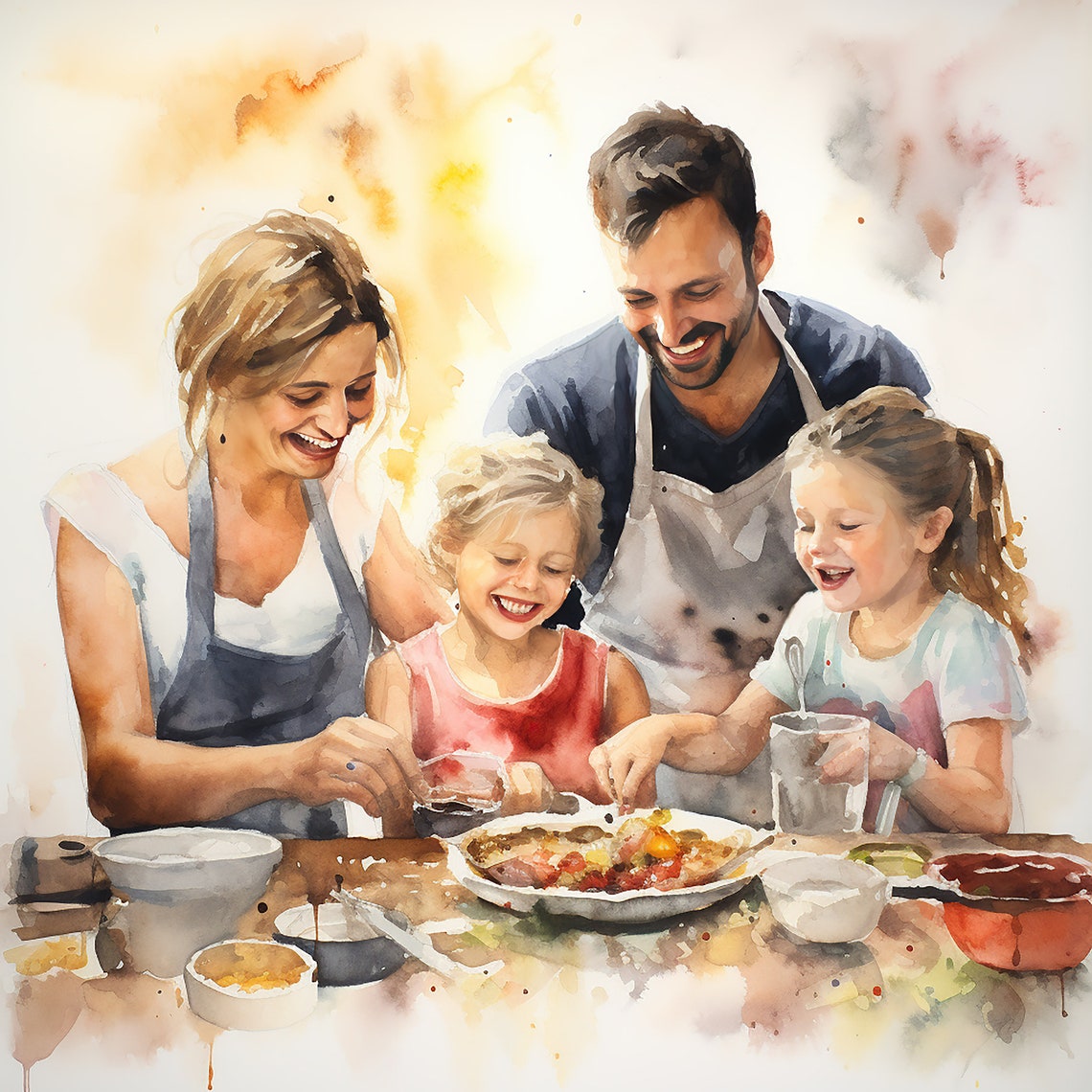 Family Gathering Water Color Painting | 15 High Quality JPG Clipart ...