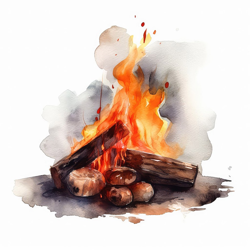 Bonfire Water Color Painting | 12 High Quality JPG Clipart Pack ...