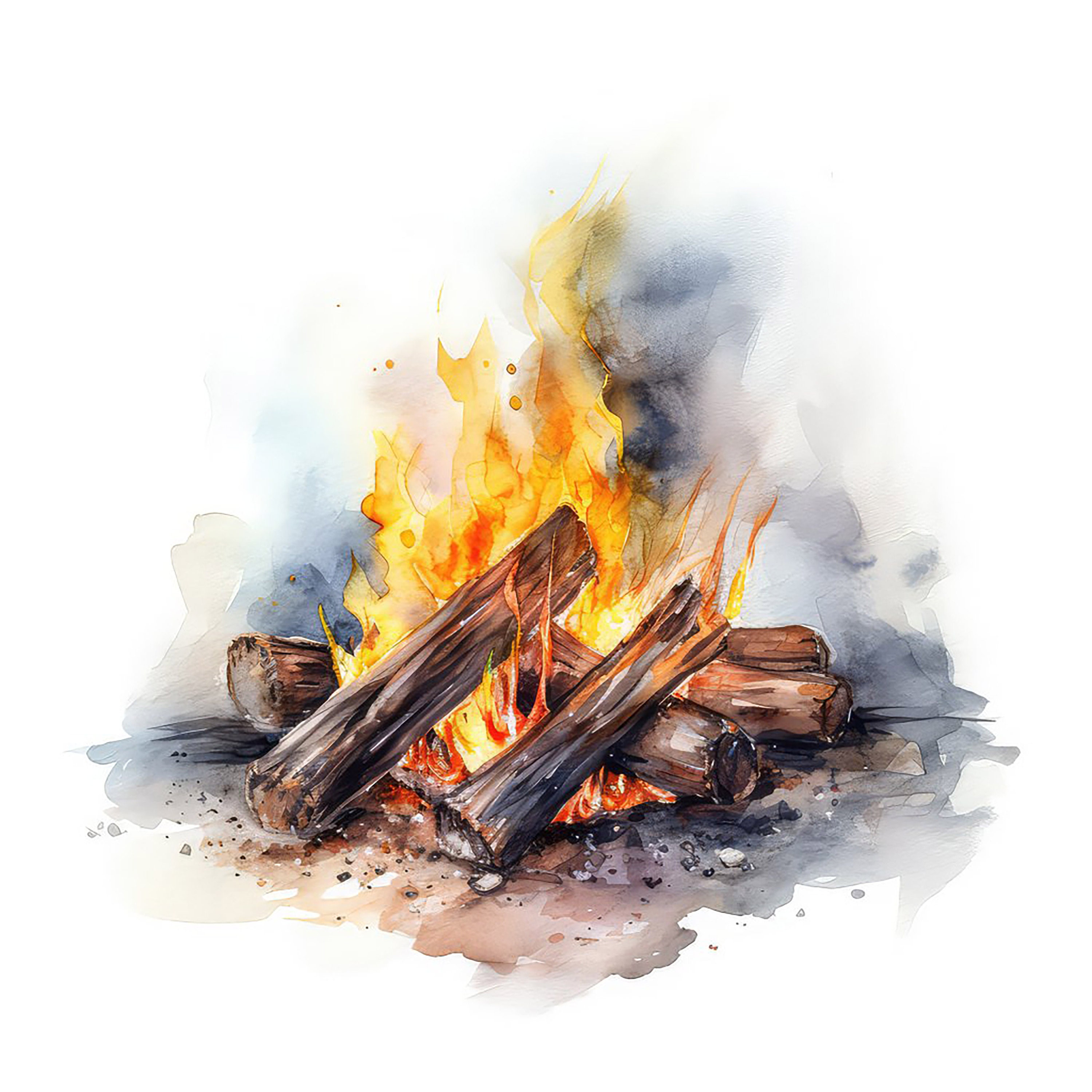 Bonfire Water Color Painting | 12 High Quality JPG Clipart Pack ...