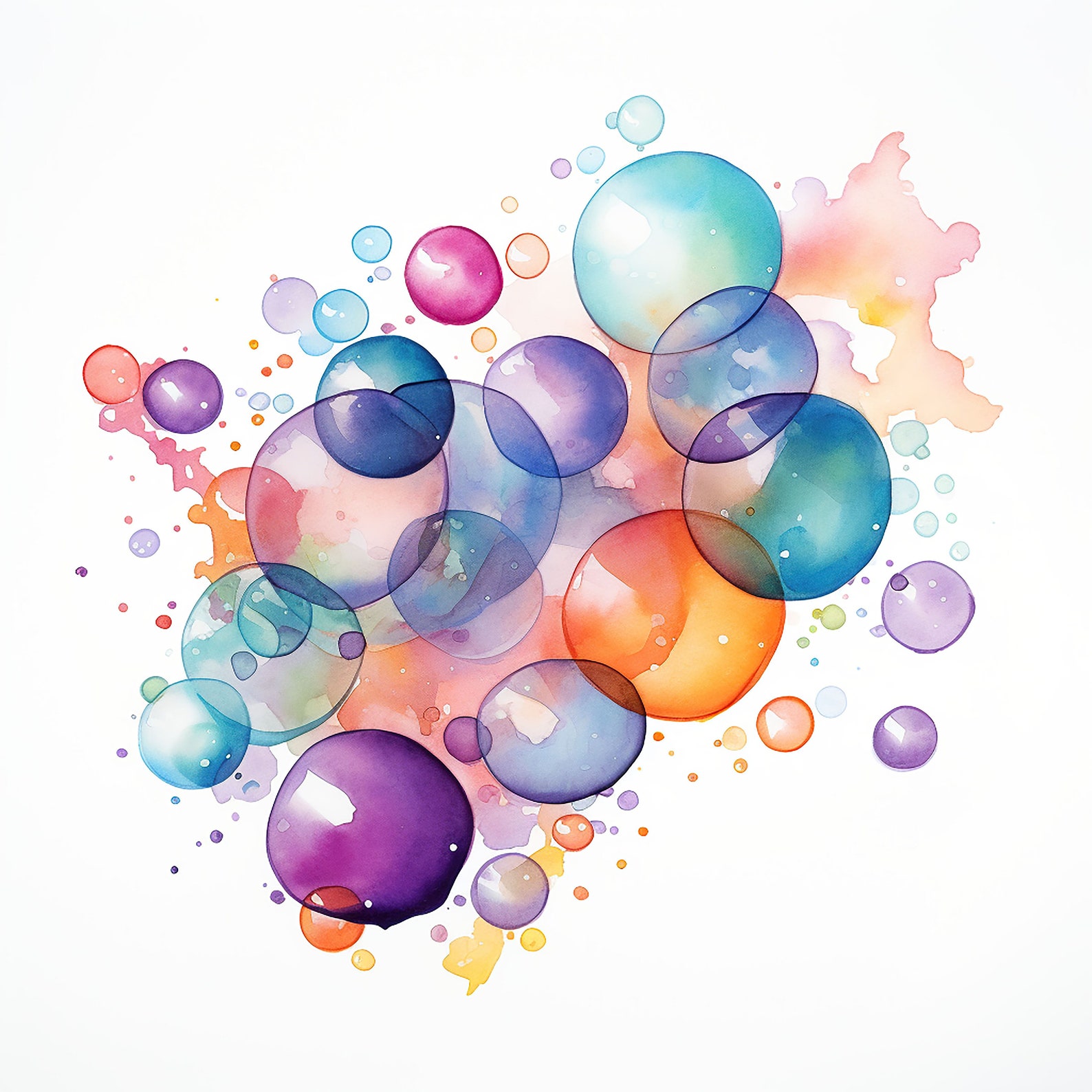 Colorful Bubbles Water Color Painting | 15 High Quality JPG Clipart ...