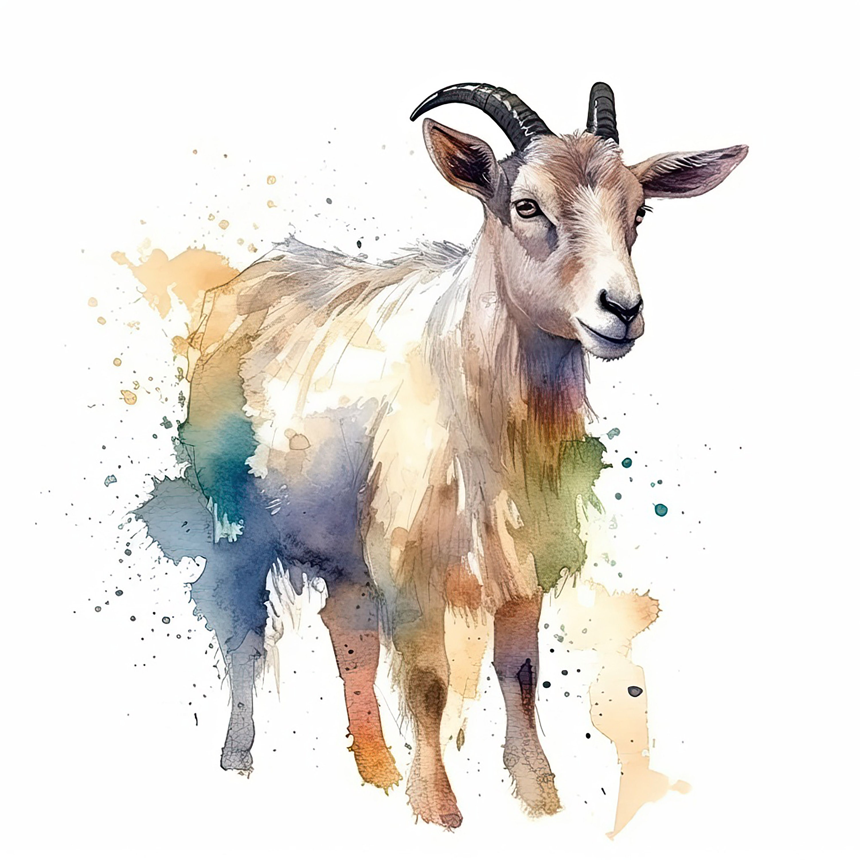 Goat Water Color Painting | 12 High Quality JPG Clipart Pack | Digital ...
