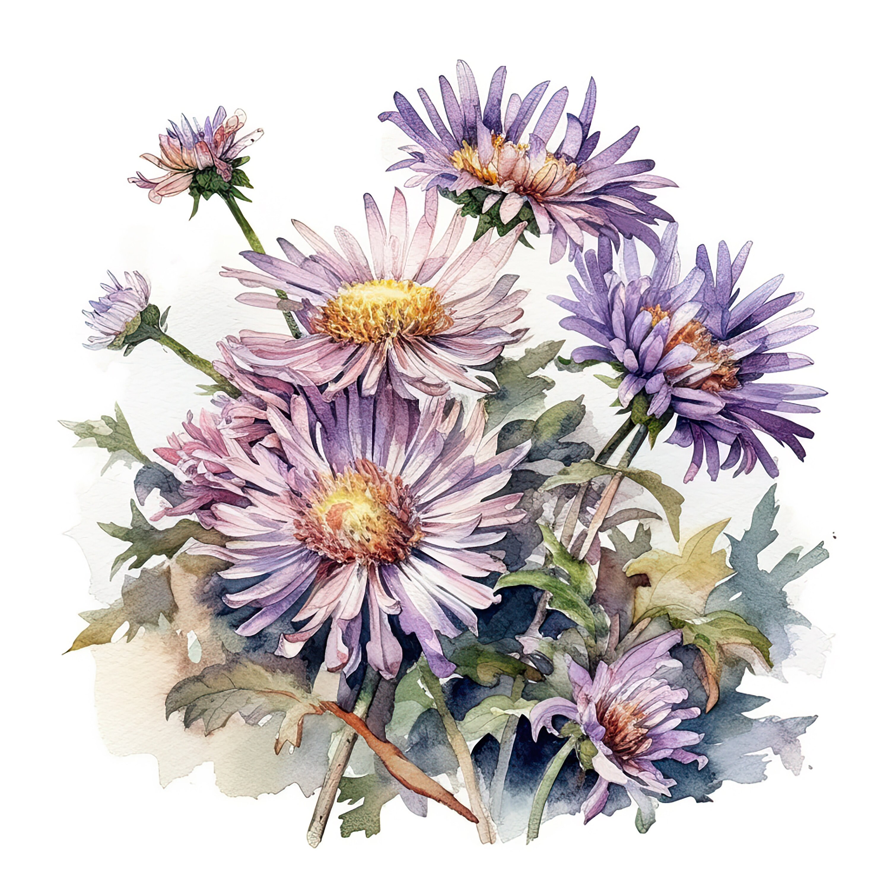 Aster Bouquet Water Color Painting | 12 High Quality JPG Clipart Pack ...