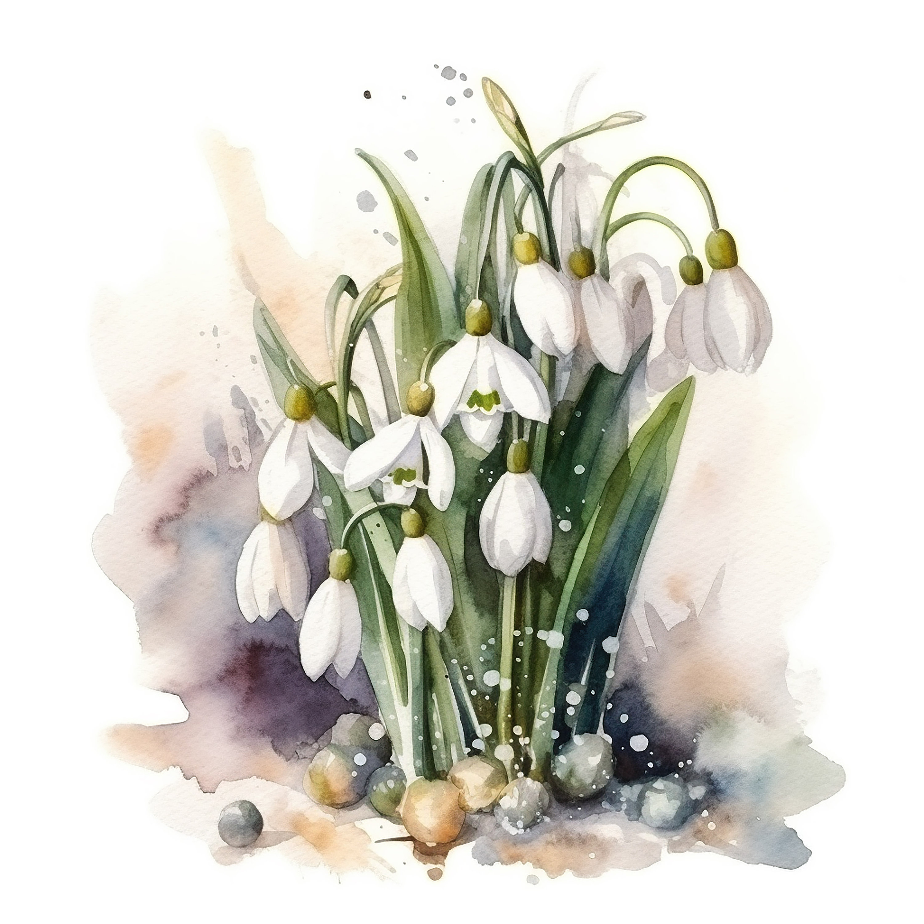 Snowdrop Bouquet Water Color Painting 12 High Quality JPG Clipart Pack ...