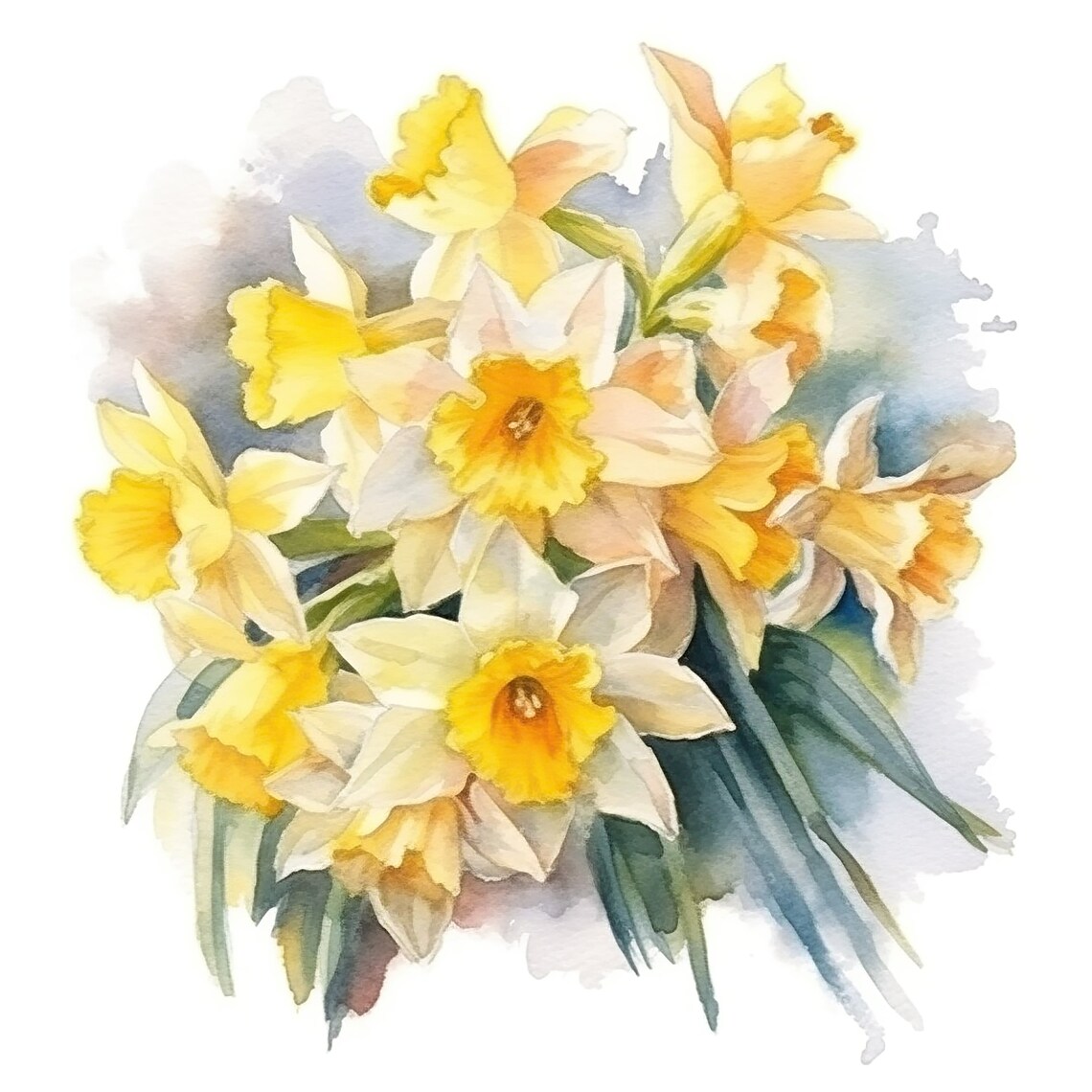 Jonquil Bouquet Water Color Painting 12 High Quality JPG Clipart Pack ...