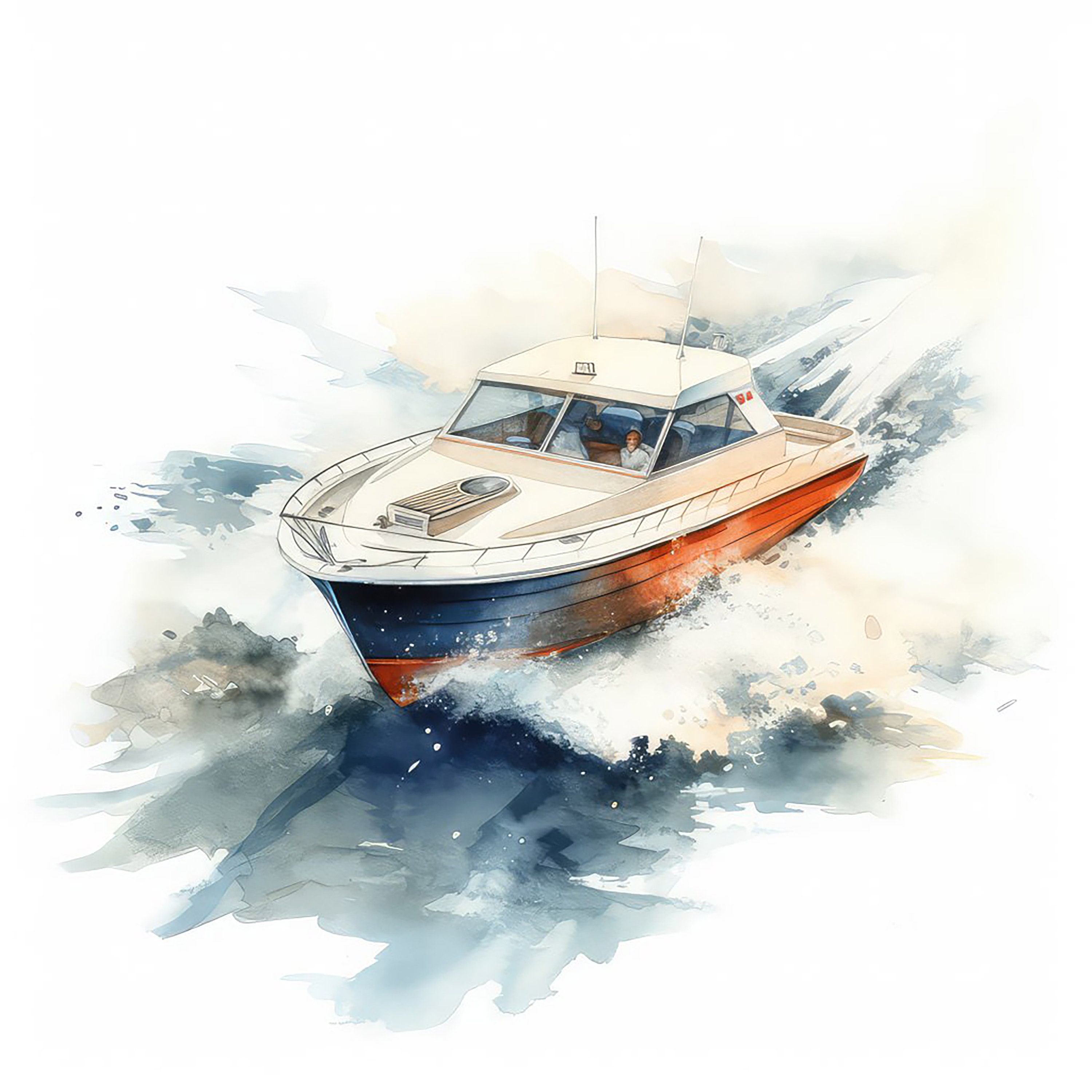 Speed Boat Water Color Painting 12 High Quality JPG Clipart Pack ...